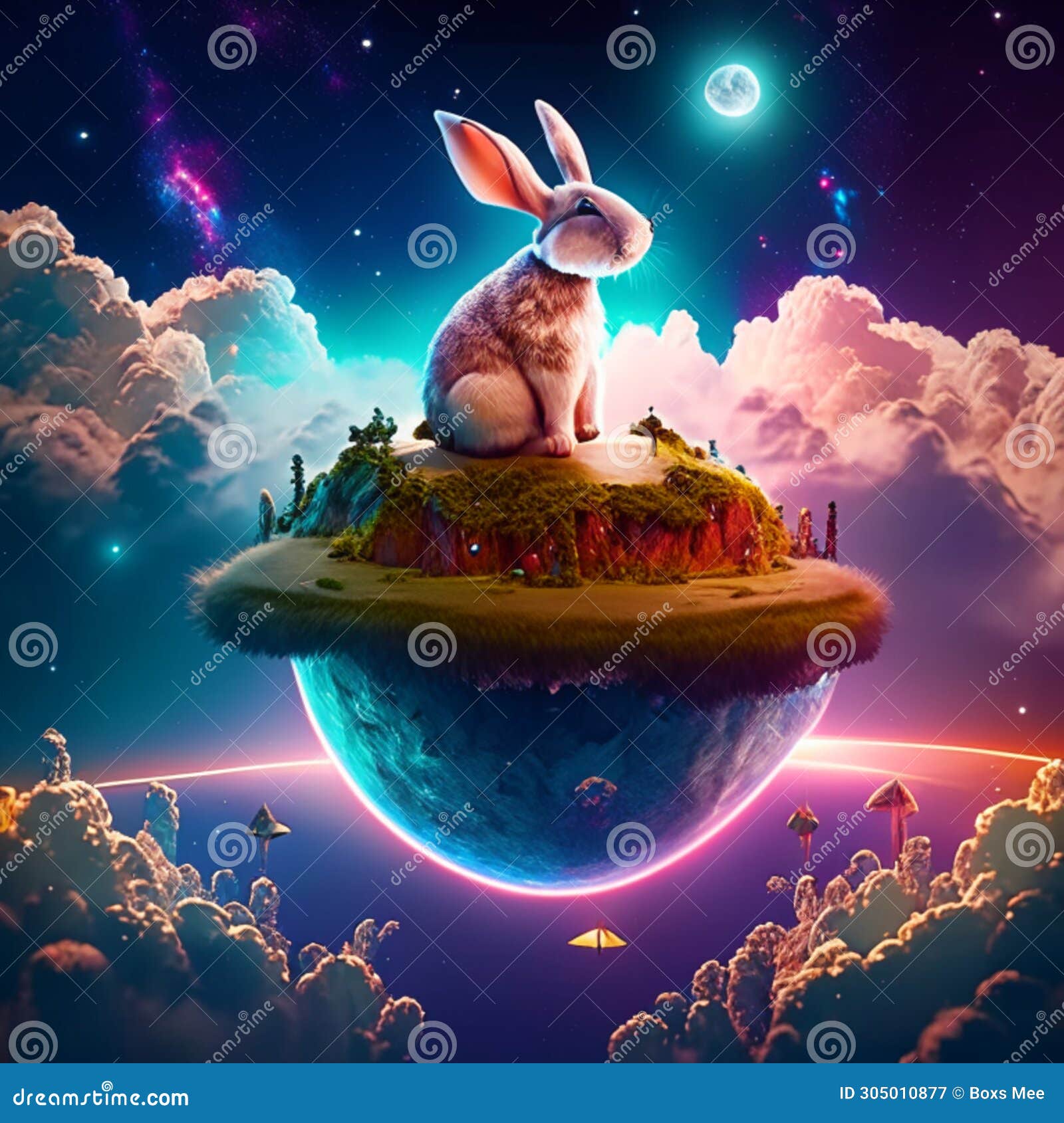 Easter Bunny on Planet Earth with Full Moon. 3d Rendering Generative AI ...