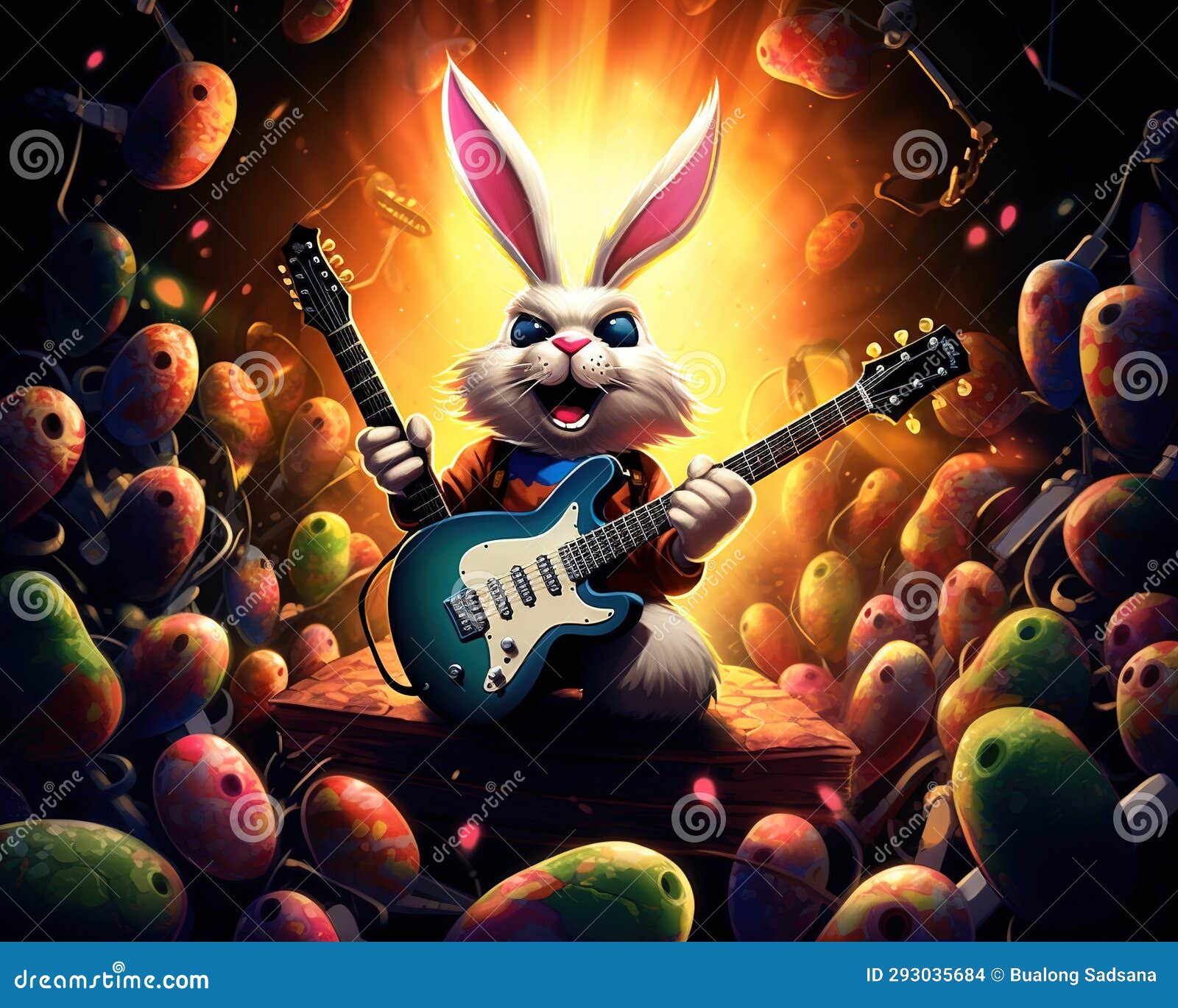Easter Bunny is Playing an Electric Guitar. Stock Illustration ...