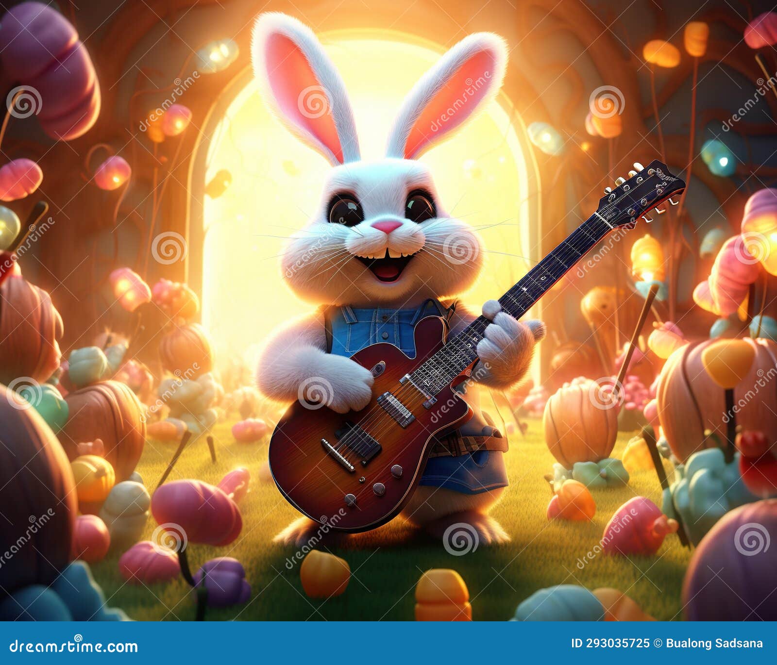 Easter Bunny is Playing an Electric Guitar. Stock Illustration ...