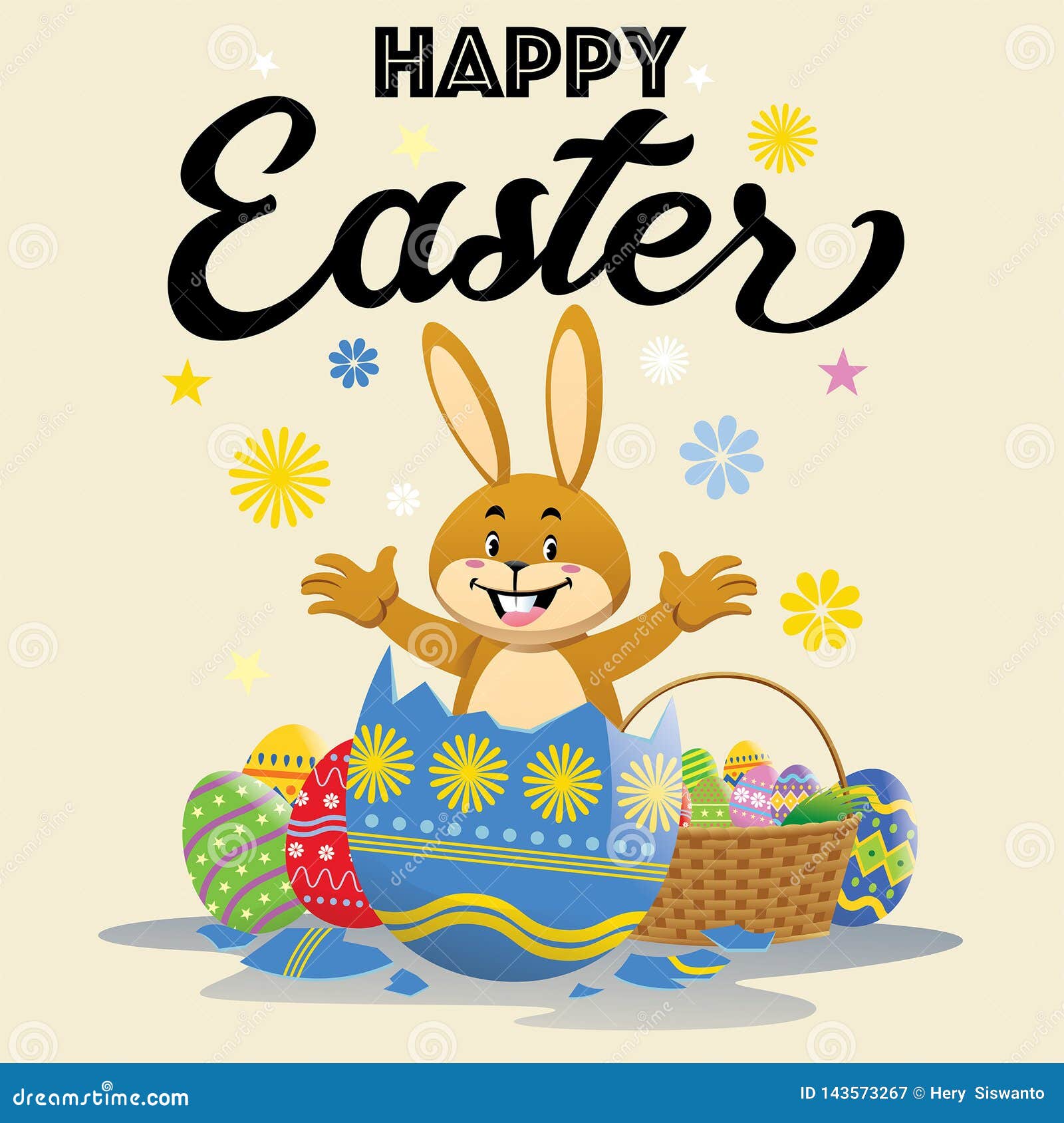 Easter Bunny Popping Out of the Cracking Easter Egg Stock Vector ...