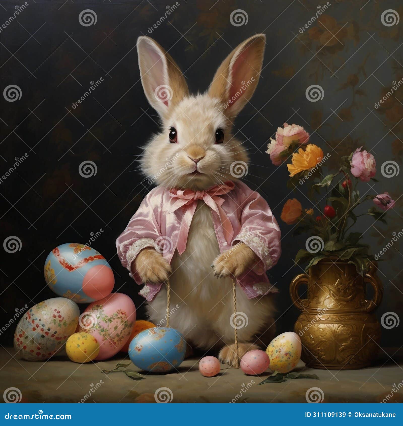 Easter Bunny Portrait Wearing Suit with Easter Eggs. Stock Illustration ...