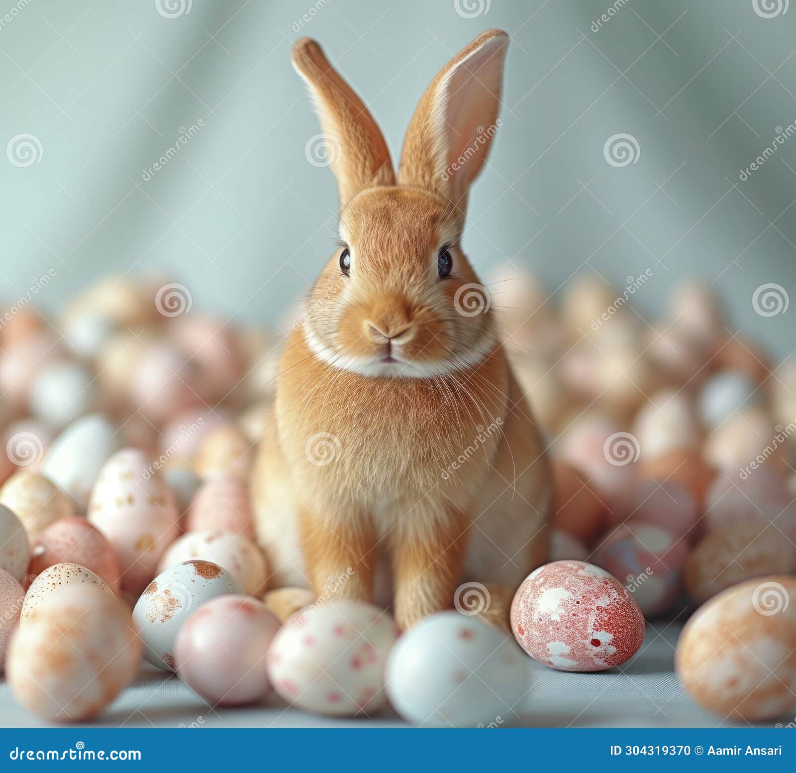 An Easter Bunny Poses beside a Vibrant Pile of Eggs, Easter Bunny ...
