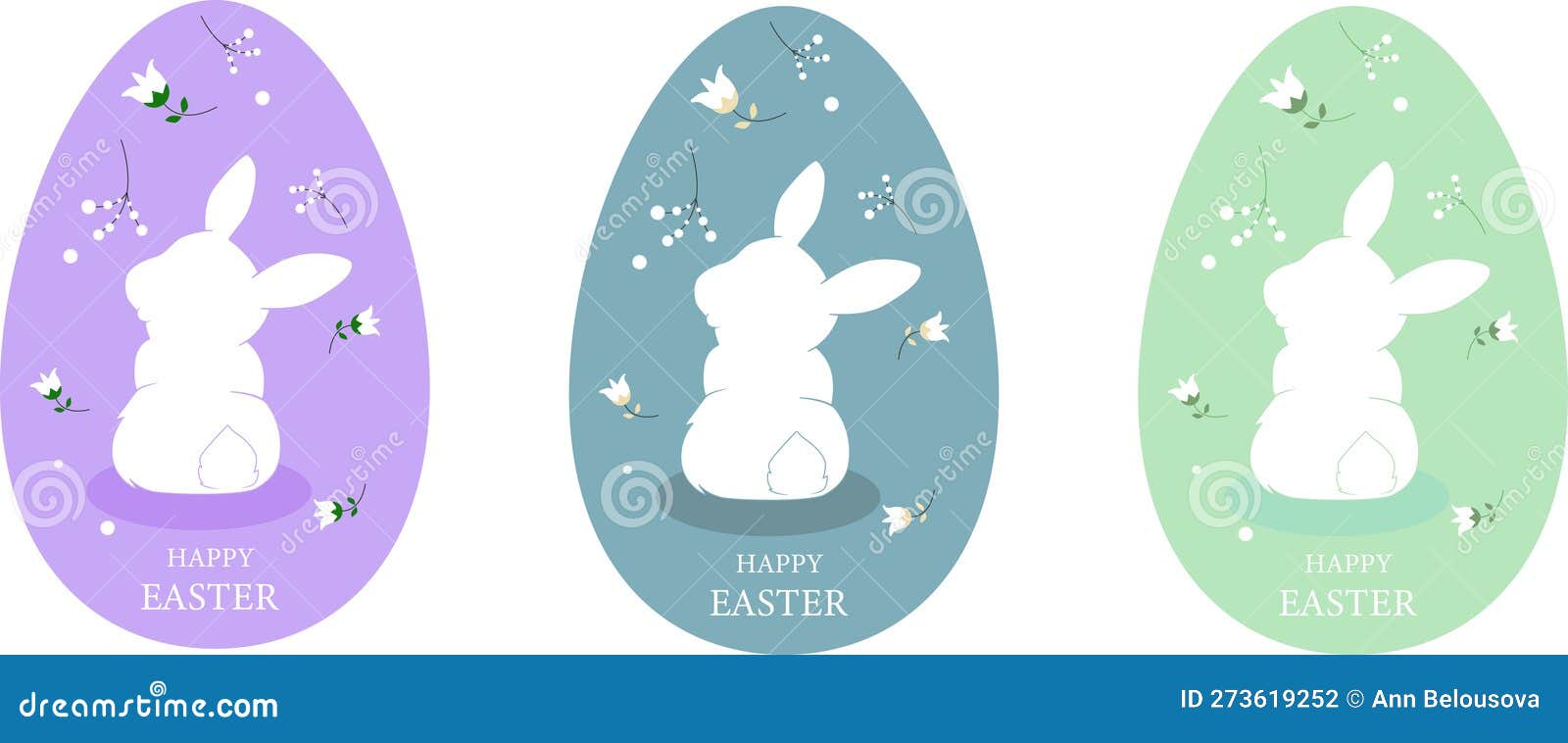 Easter Bunny Postcard Pack Vector Set Flower Egg , Rabbit Silhouette ...