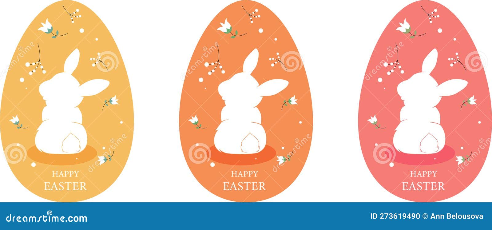 Easter Bunny Postcard Pack Vector Set Flower Egg , Rabbit Silhouette ...