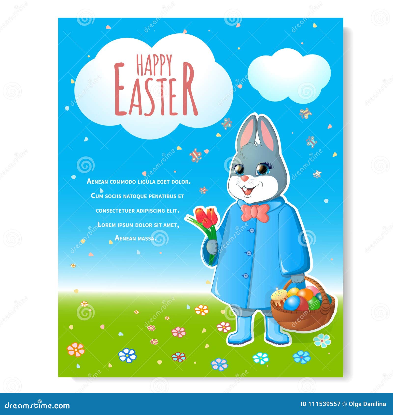 Easter Bunny Poster with Basket Stock Vector - Illustration of eggs ...