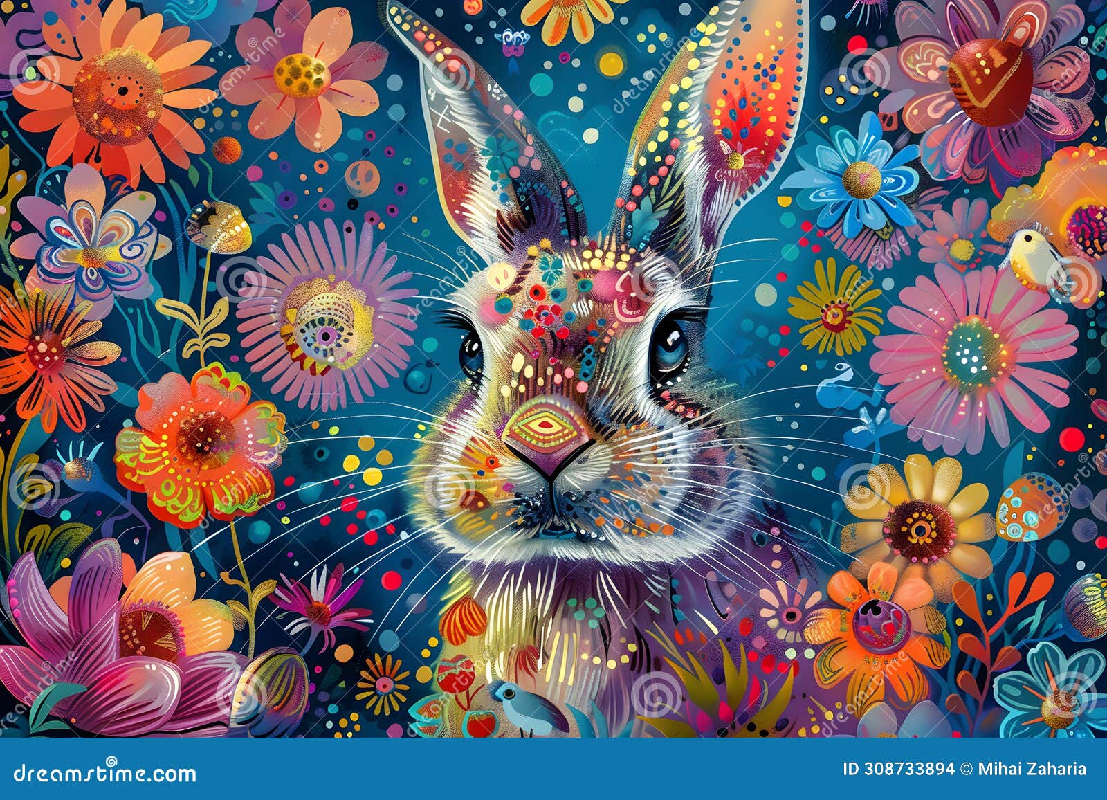 The Easter Bunny. Psychedelic Style Colorful Illustration Stock ...