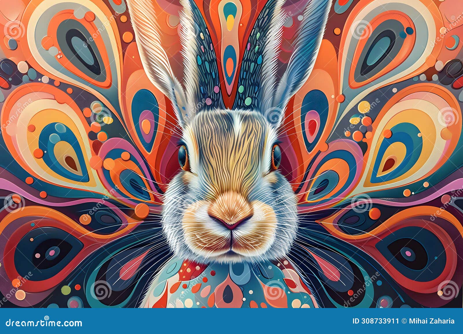 The Easter Bunny. Psychedelic Style Colorful Illustration Stock ...