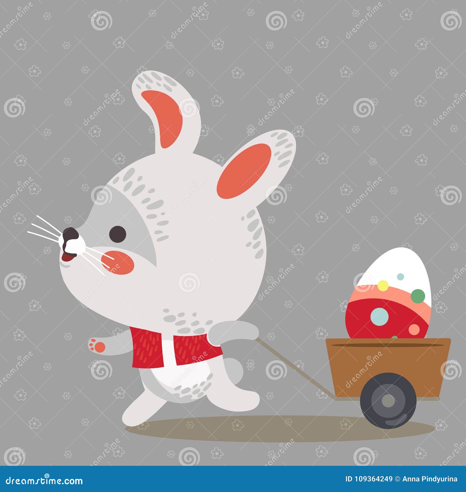 Easter Bunny Pulls a Cart with Cute White Rabbit Holding Decorated Eggs ...