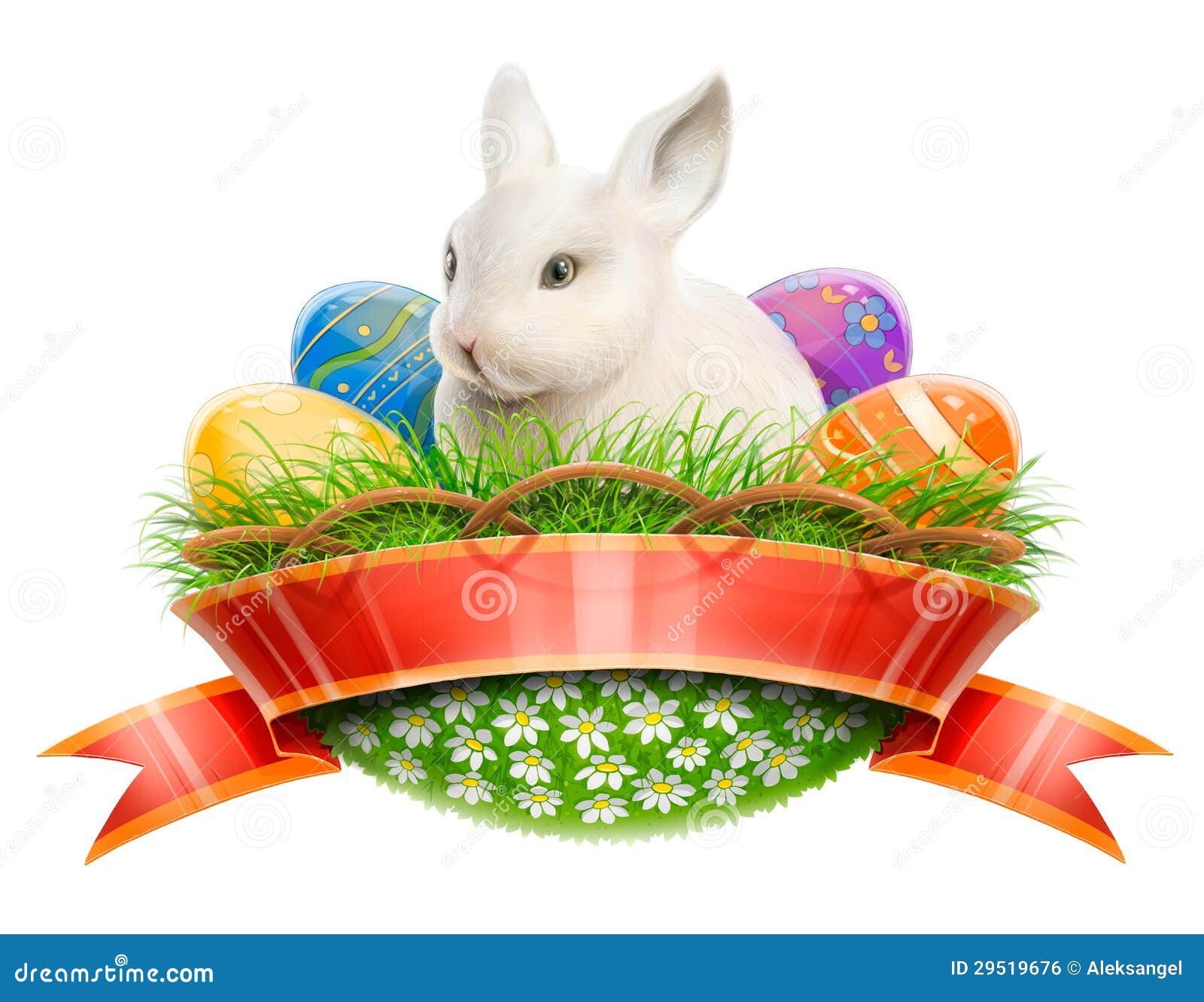 Easter Bunny Rabbit in Basket with Eggs Stock Illustration ...