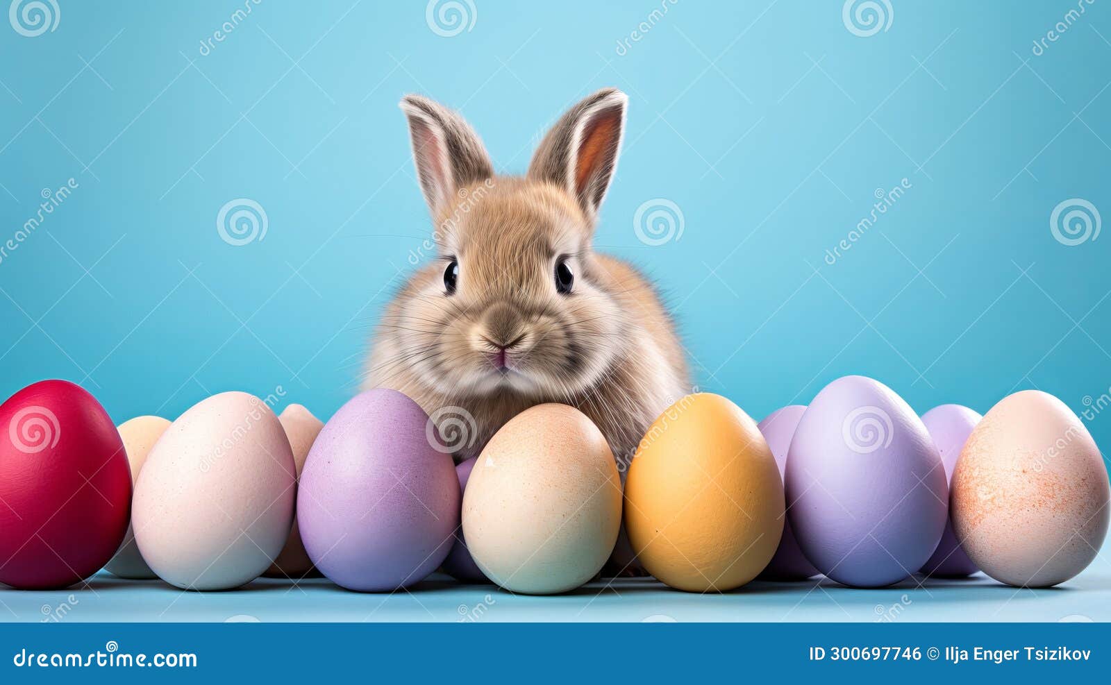 Easter Bunny Rabbit with Colorful Egg on Pastel Spring Background ...