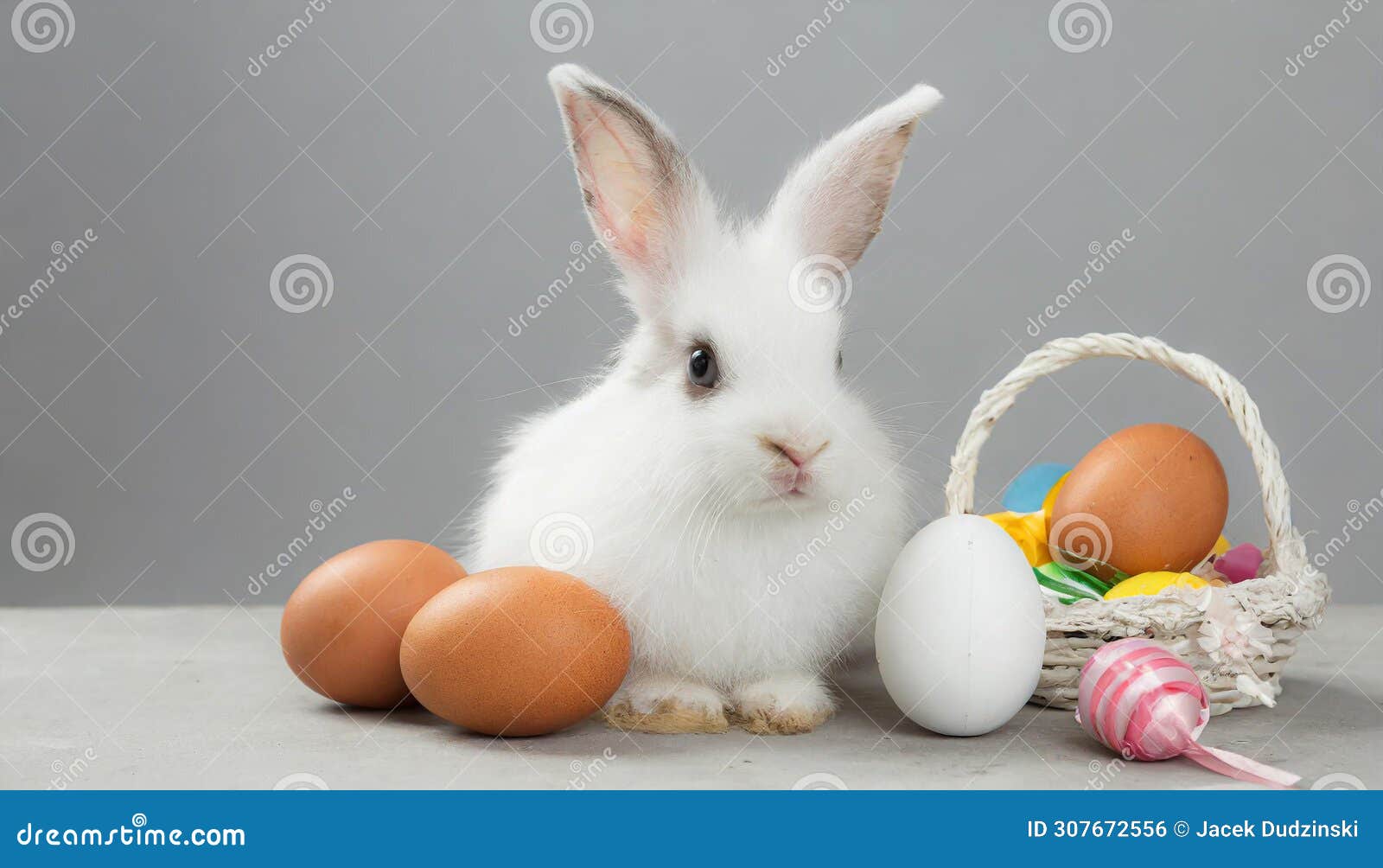 Easter Bunny Rabbit with Egg on Gray Background Stock Illustration ...