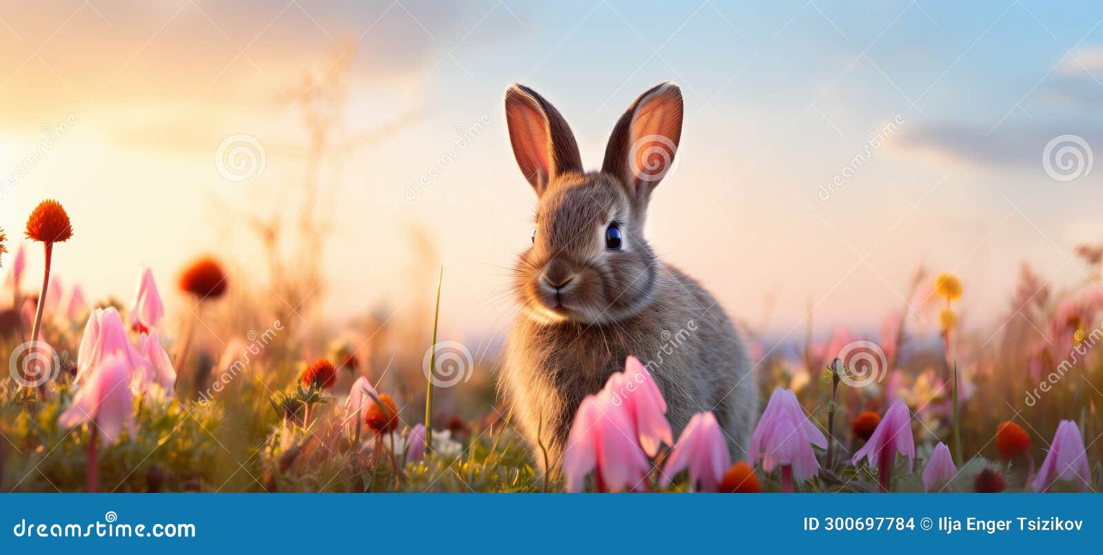 Easter Bunny Rabbit with Egg on Pastel Spring Background Copy Space for ...