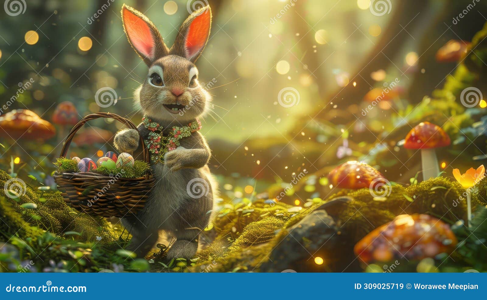 Easter Bunny Rabbit with Egg in Wonderland. Generative AI Stock Image ...