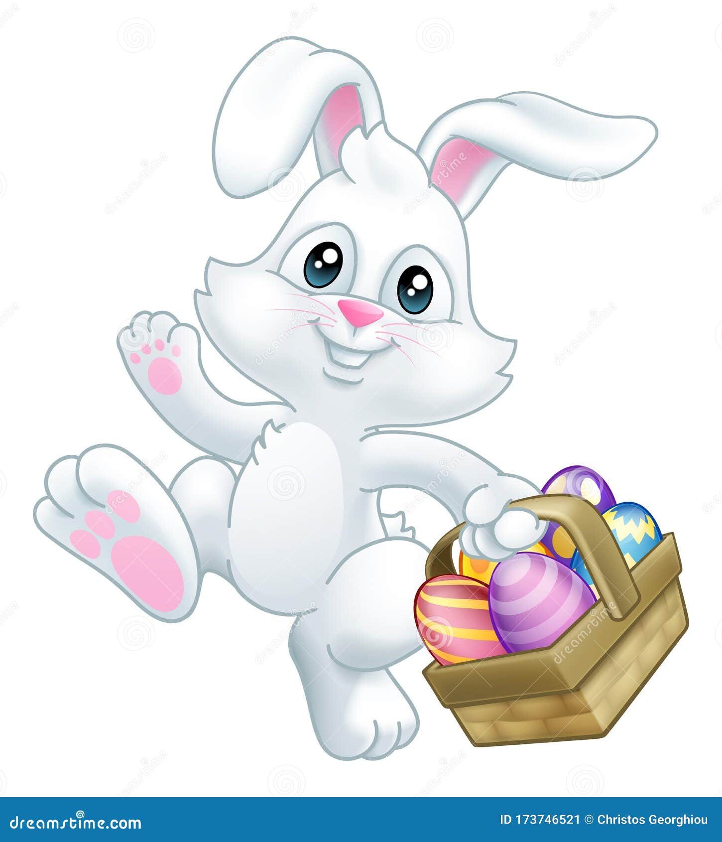Easter Bunny Rabbit Eggs Basket Cartoon Stock Vector - Illustration of ...