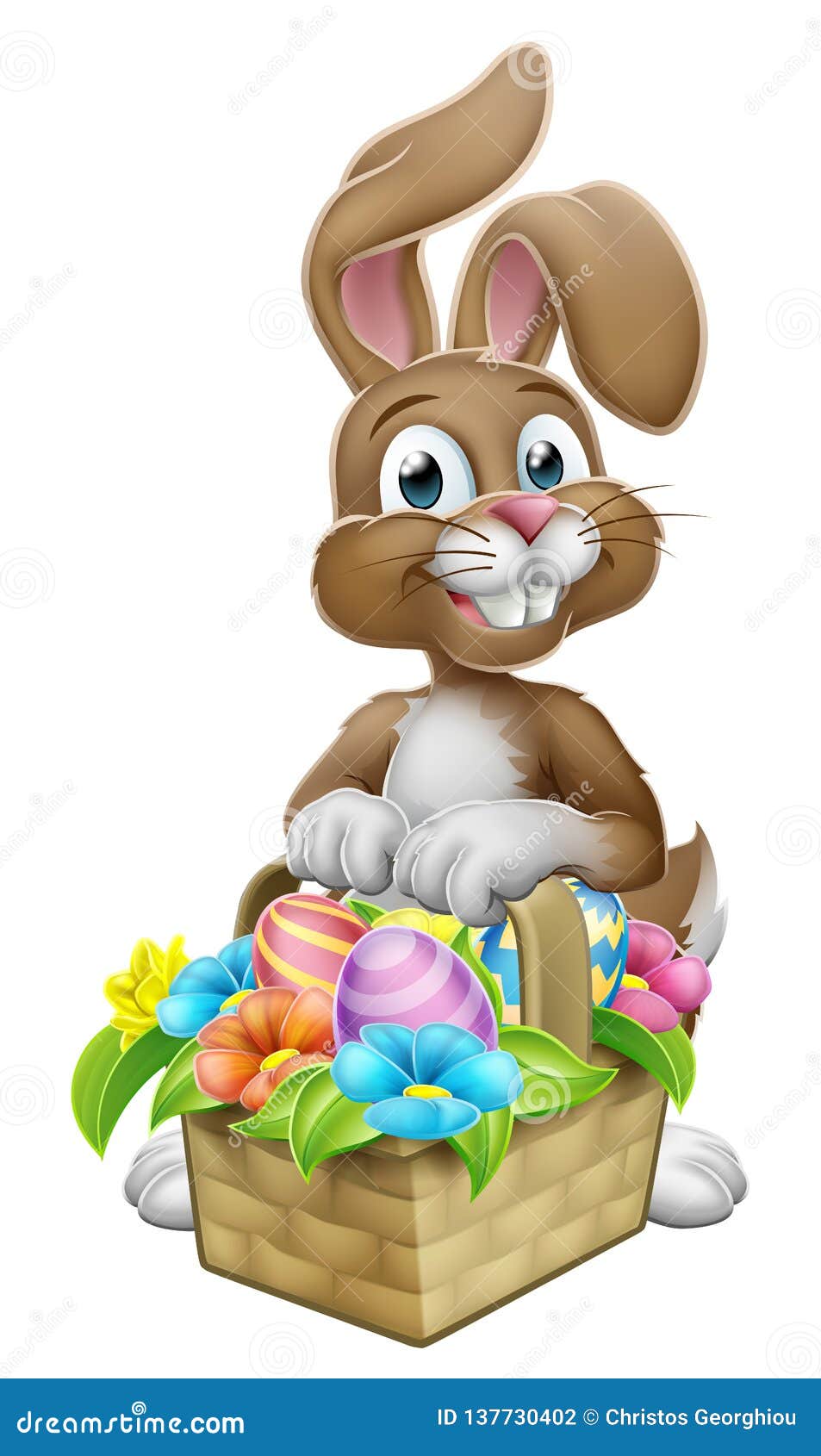Easter Bunny Rabbit Eggs Hunt Basket Cartoon Vector Illustration ...