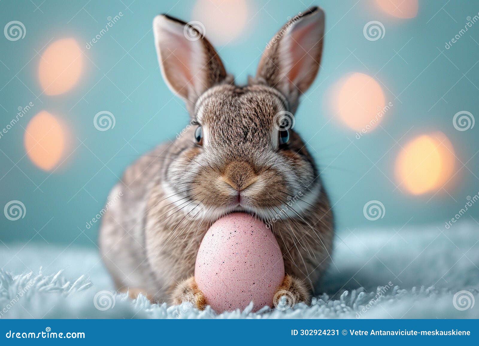 Easter Bunny Rabbit with Painted Egg on Pastel Background. Easter ...