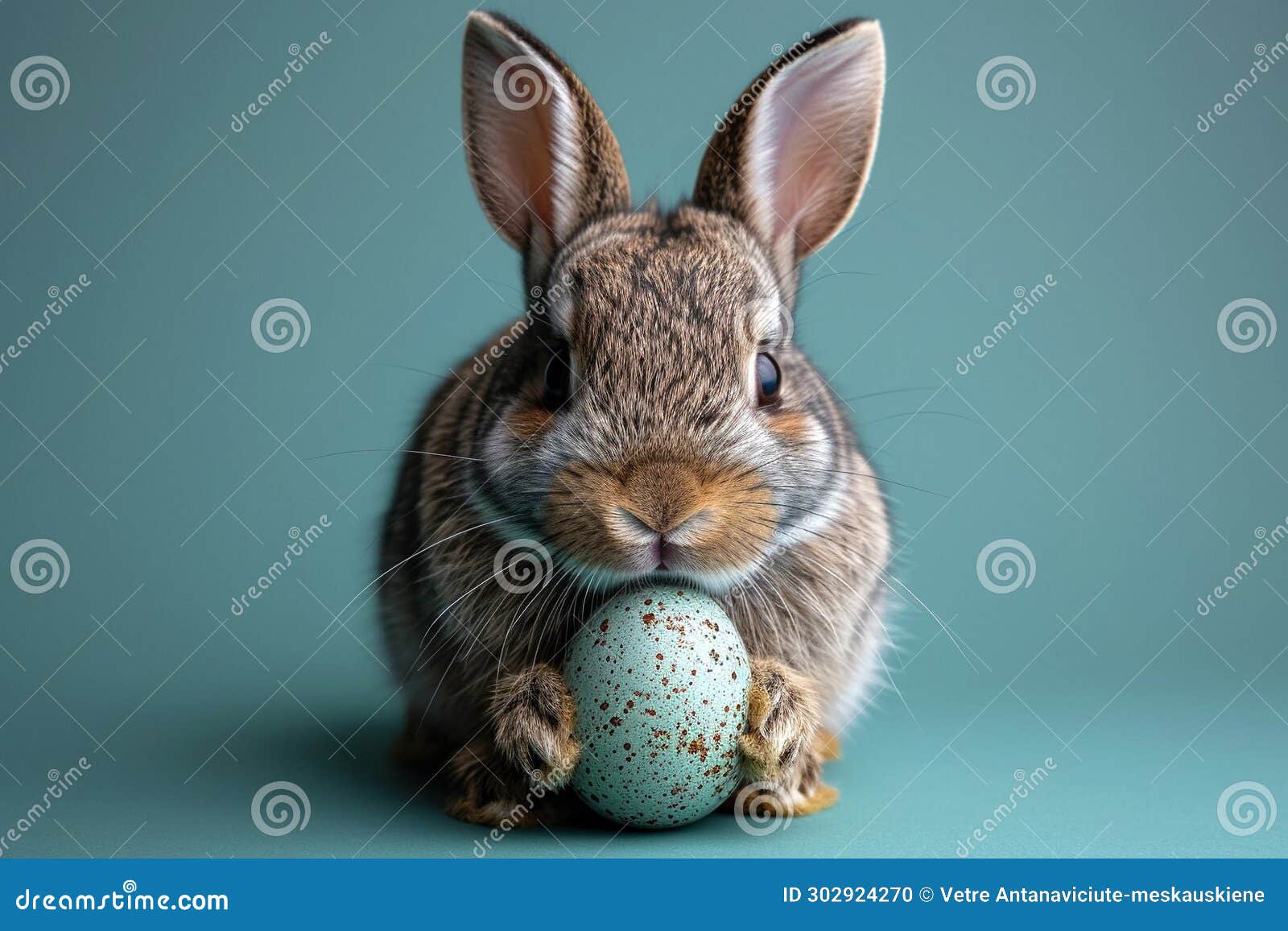 Easter Bunny Rabbit with Painted Egg on Pastel Background. Easter ...