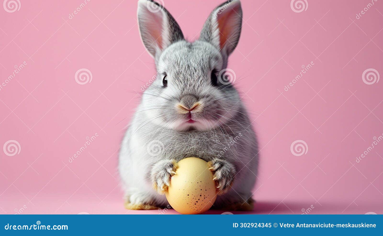 Easter Bunny Rabbit with Painted Egg on Pastel Background. Easter ...