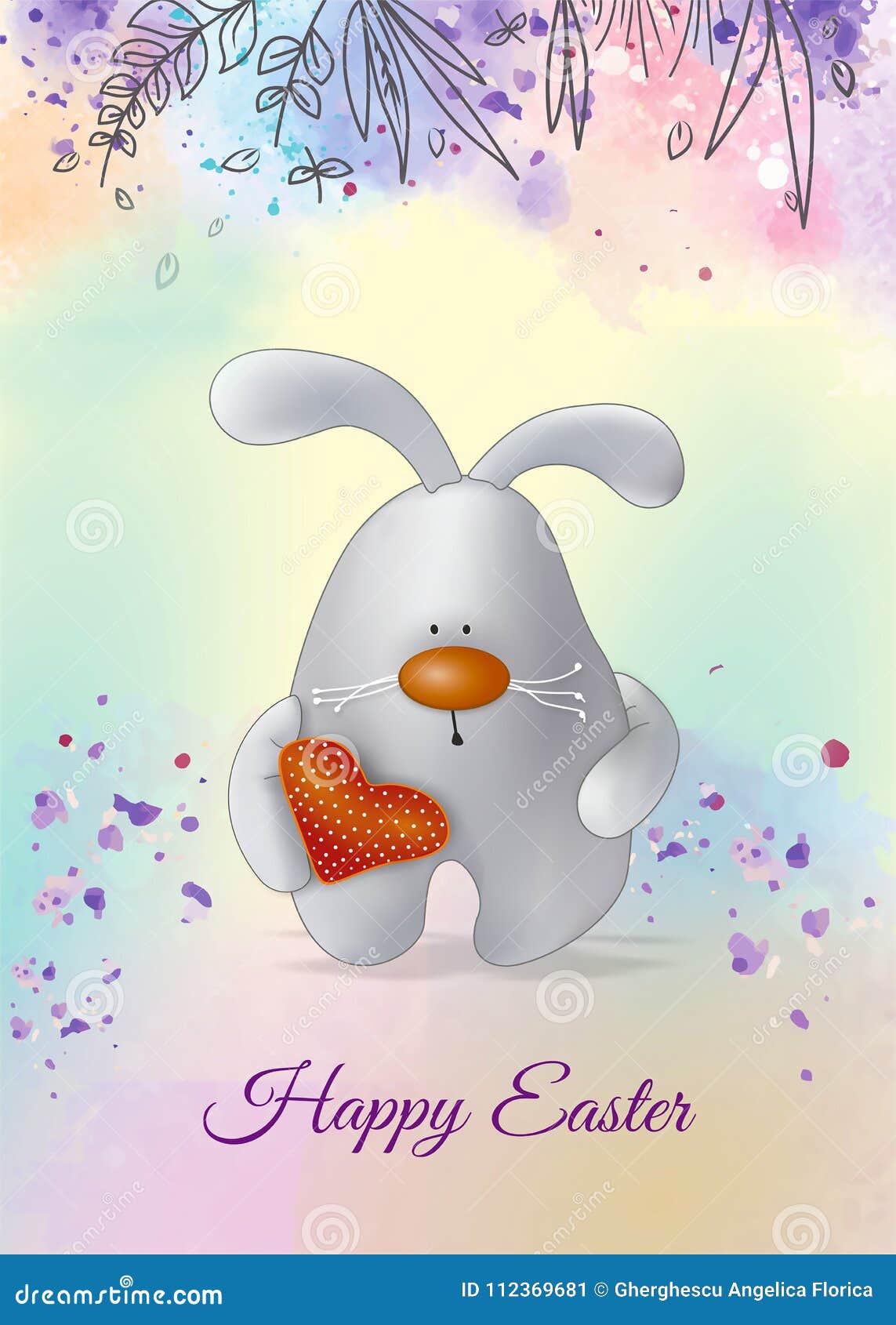 Easter Bunny with Red Heart Stock Illustration - Illustration of design ...