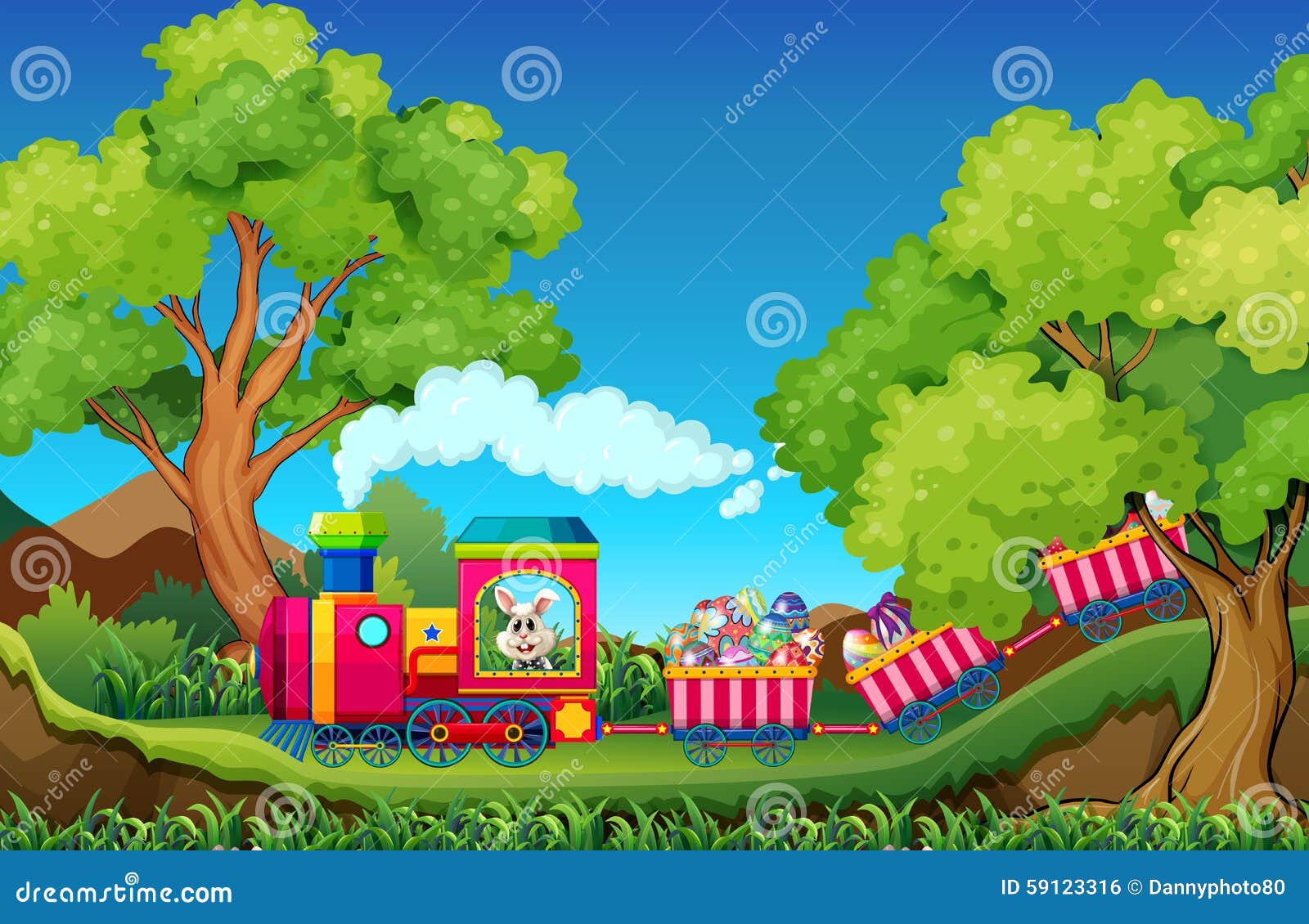 Easter Bunny Riding on Train Full of Eggs Stock Vector - Illustration ...