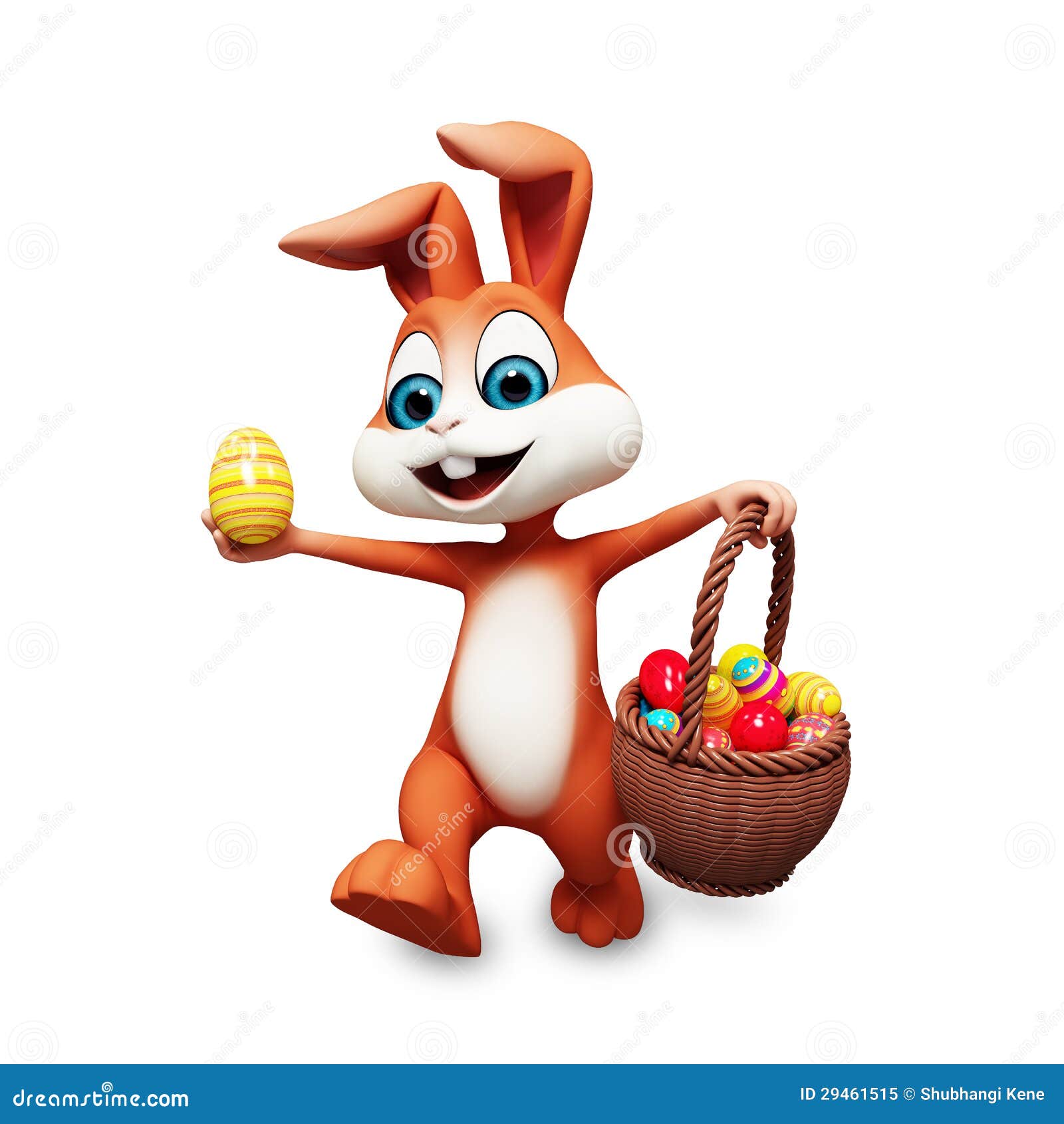 Easter Bunny is Running with Basket Stock Illustration - Illustration ...
