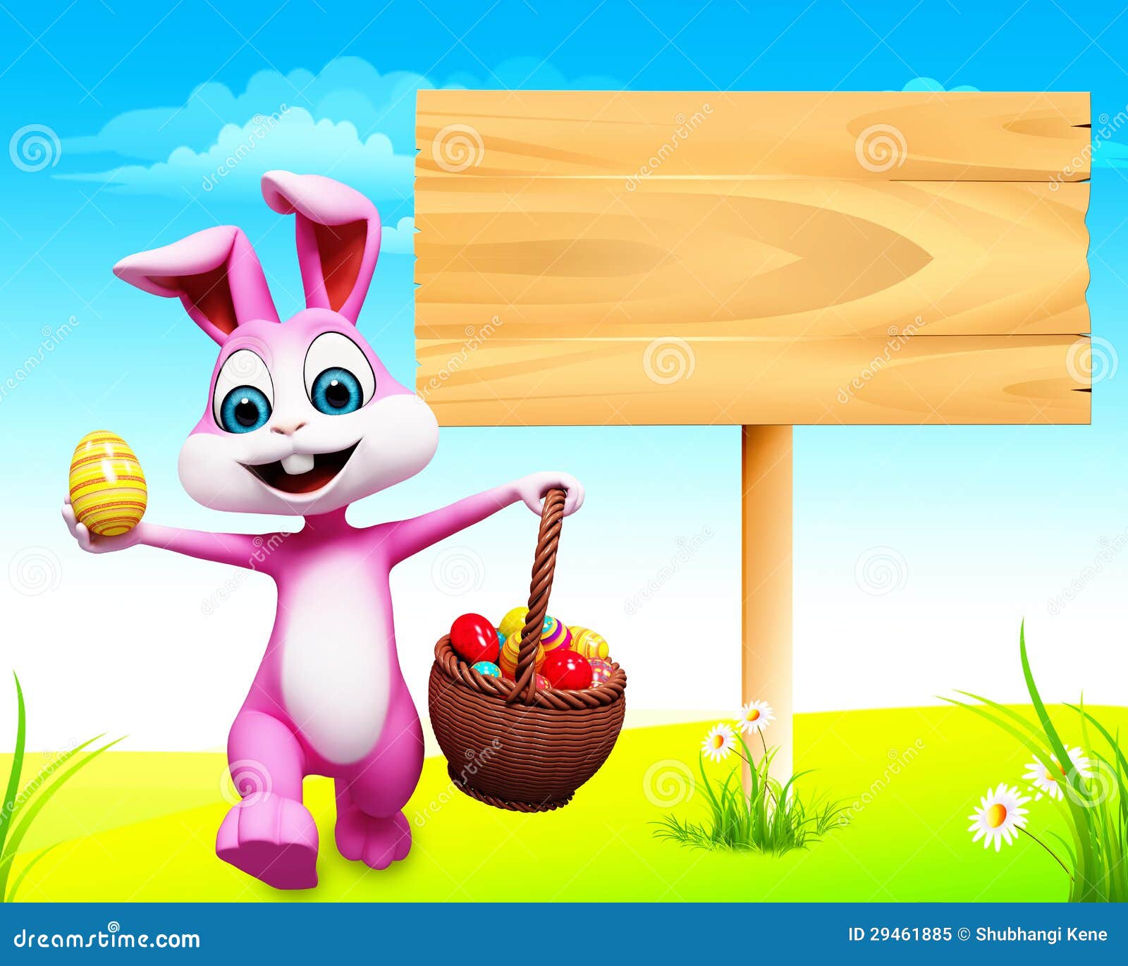 Easter Bunny Running with Basket Stock Illustration - Illustration of ...