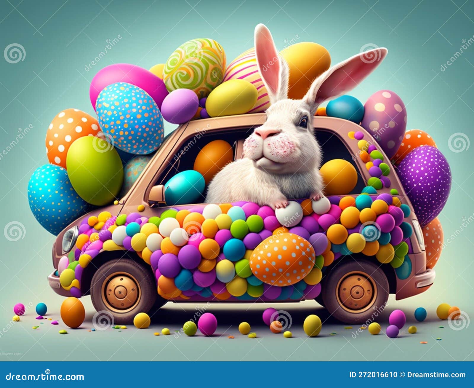 Easter Bunny S Car with Easter Eggs Pattern and Lots of Easter Eggs ...