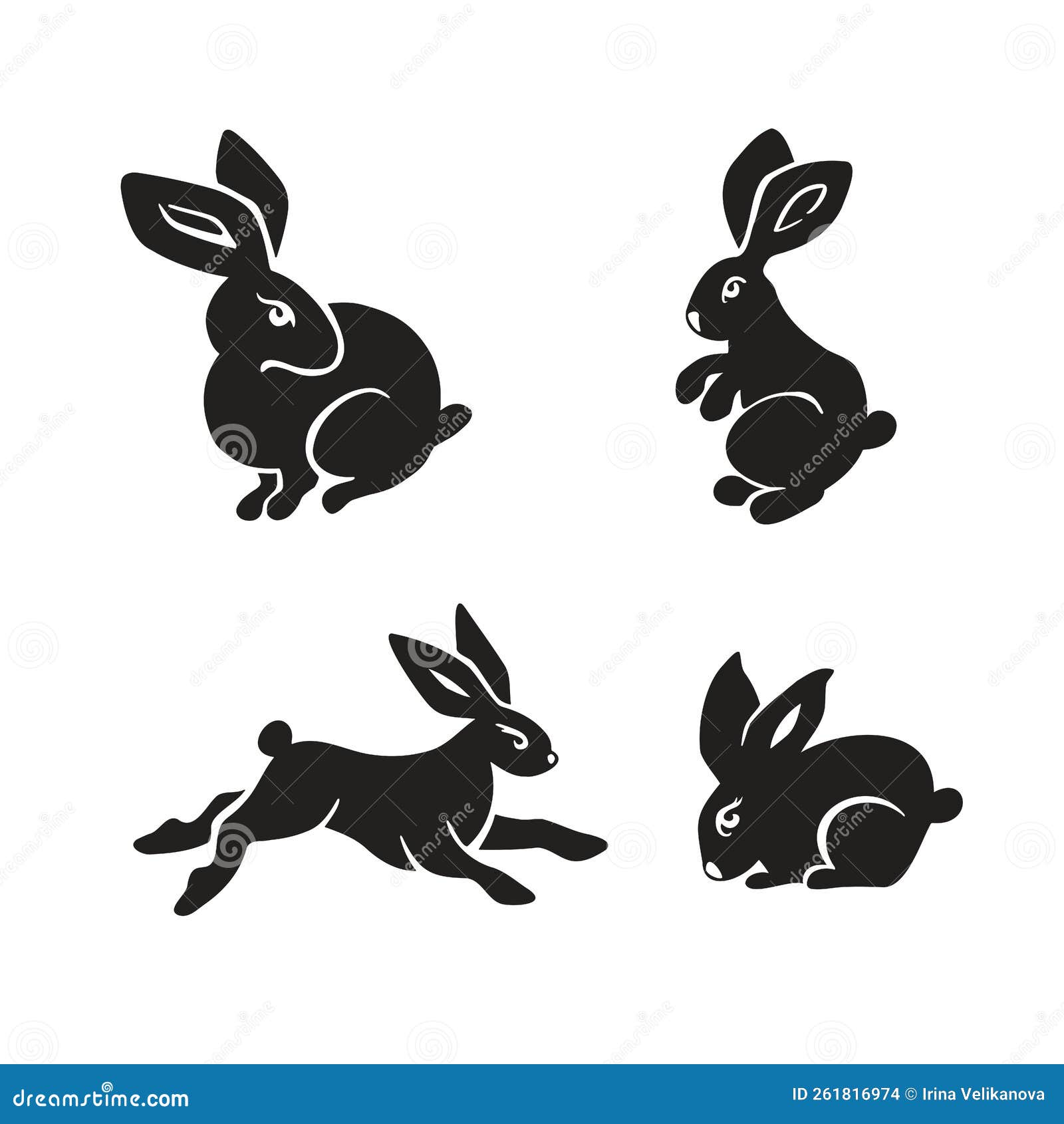 Easter Bunny Set, Rabbit Silhouette, Vector Illustration Stock Vector ...