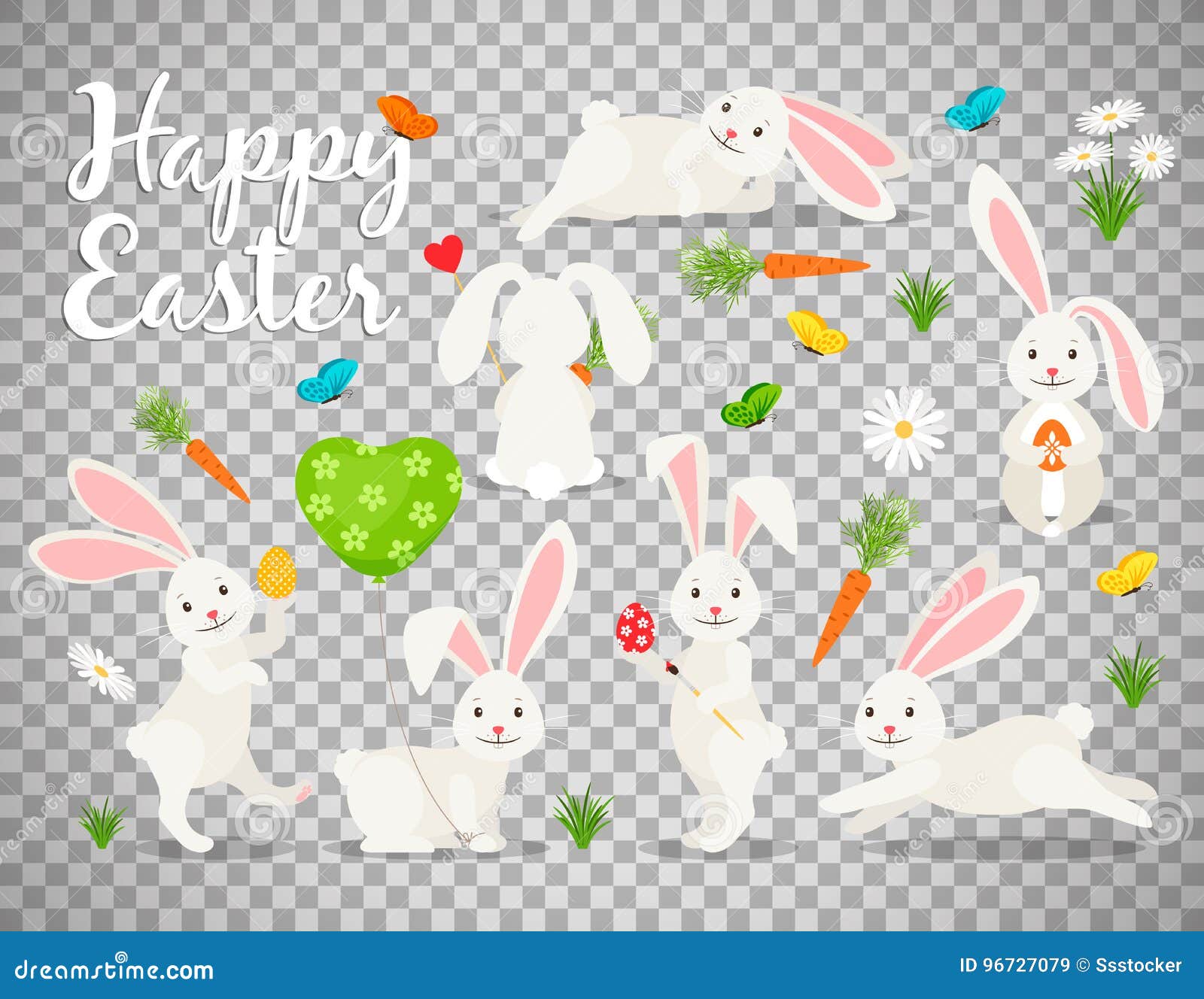 Easter Bunny Set on Transparent Background Stock Vector - Illustration ...