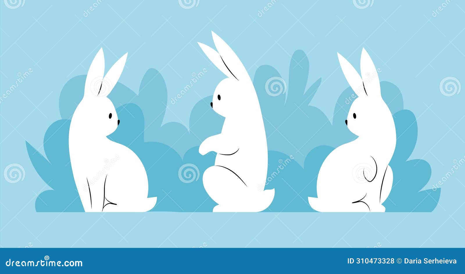 Easter Bunny Set. White Rabbits in Different Poses on Blue Background ...