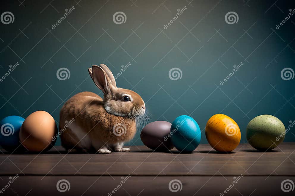 The Easter Bunny Sits Next To the Easter Eggs AI Generation Stock Illustration - Illustration of ...
