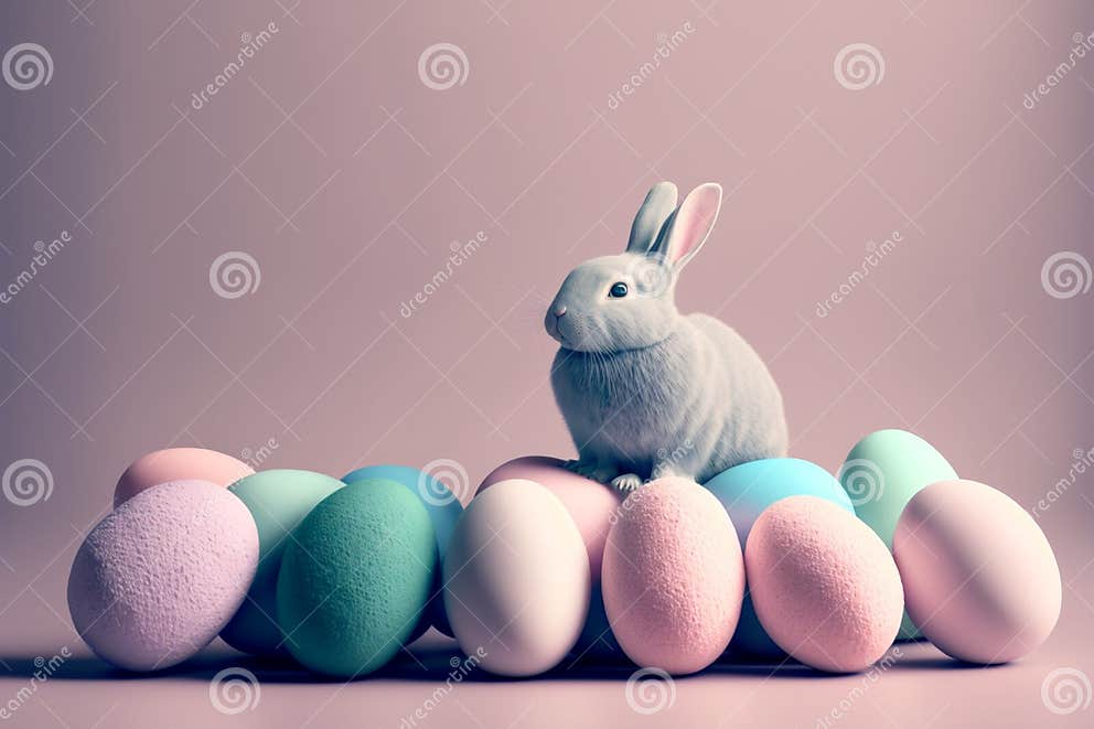 The Easter Bunny Sits Next To the Easter Eggs AI Generation Stock Illustration - Illustration of ...