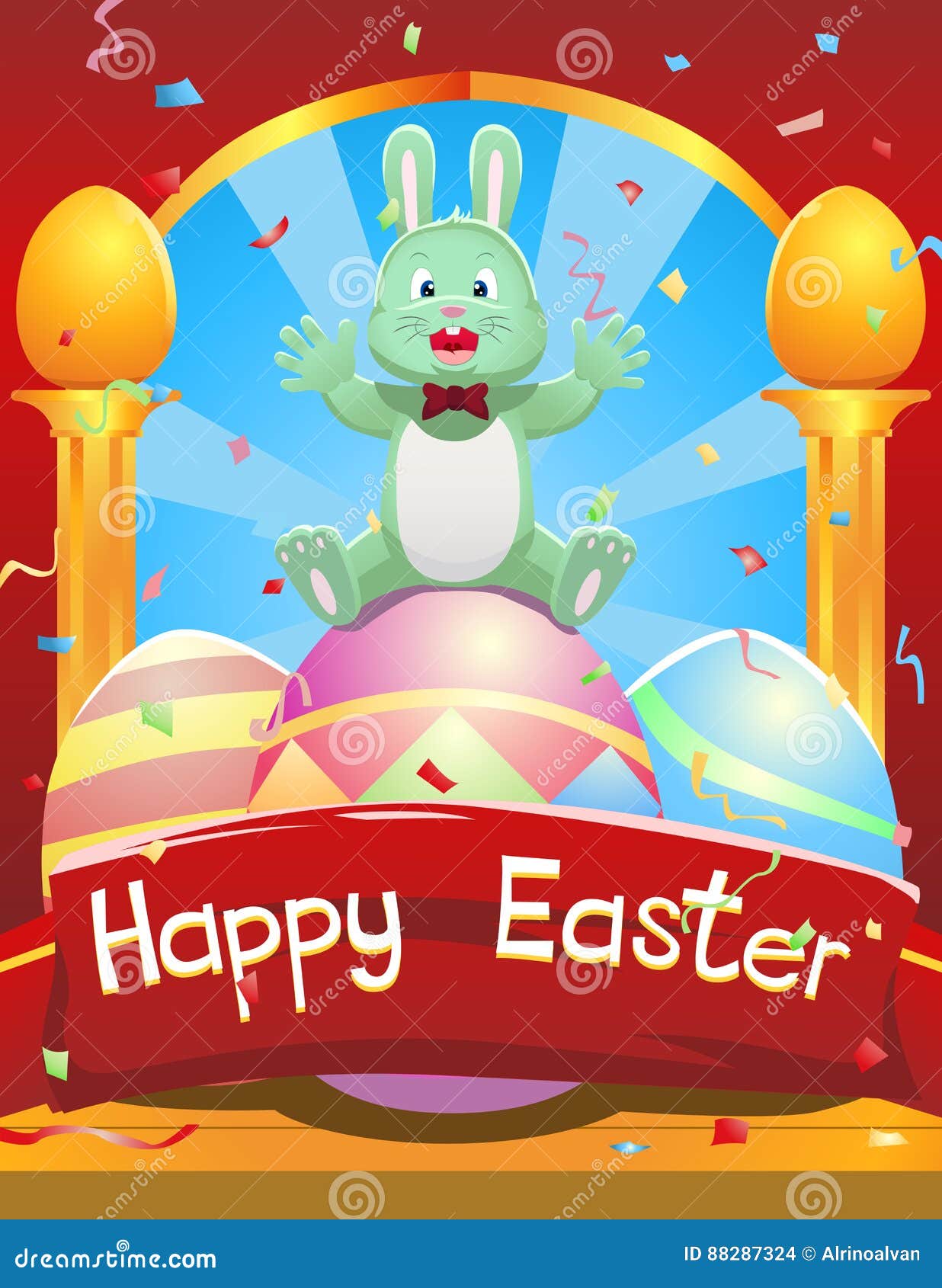 Easter Bunny Sitting on an Easter Egg Celebrating Easter Stock Vector ...