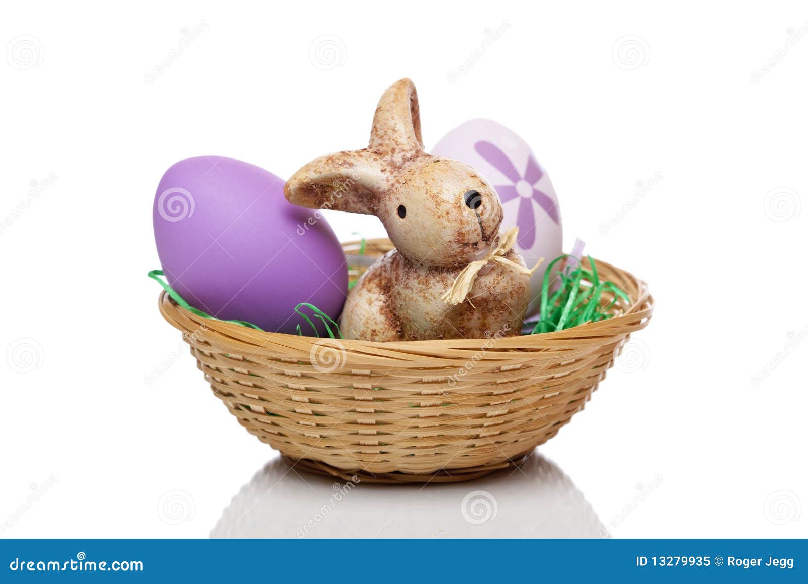 Easter Bunny Sitting with Easter Eggs in Basket Stock Image - Image of ...