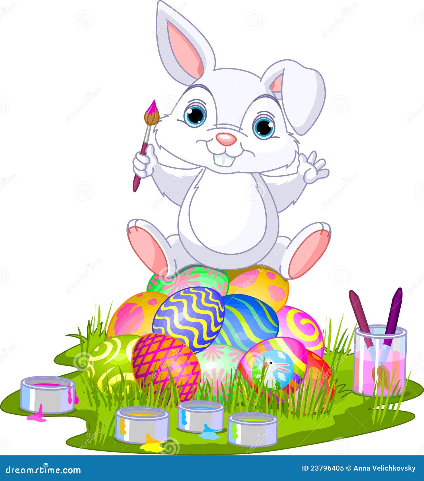 Easter. Bunny Sitting on Eggs Stock Vector - Illustration of painting ...
