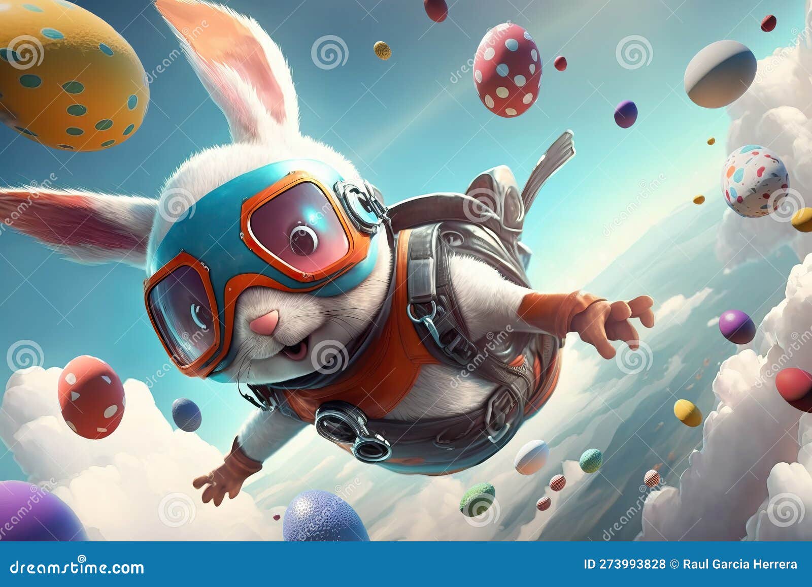 Easter Bunny Skydiving and Easter Eggs Falling through the Air . Funny ...