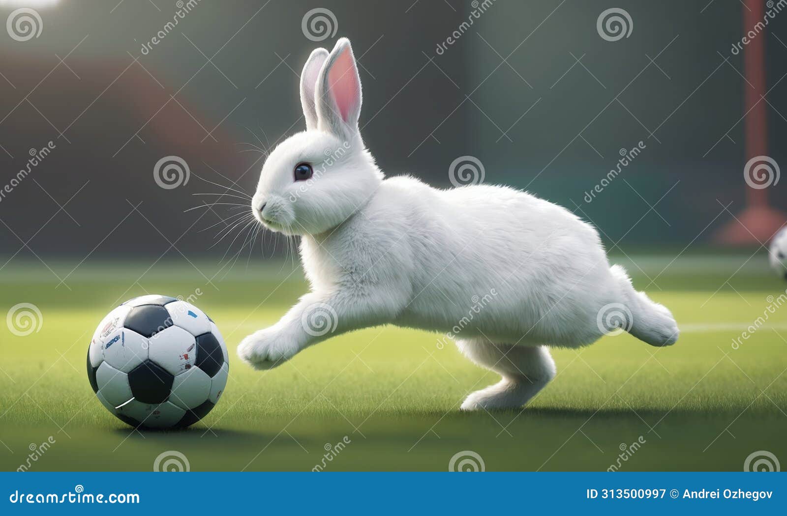 Easter Bunny with Soccer Ball on the Field. 3D Rendering Stock ...