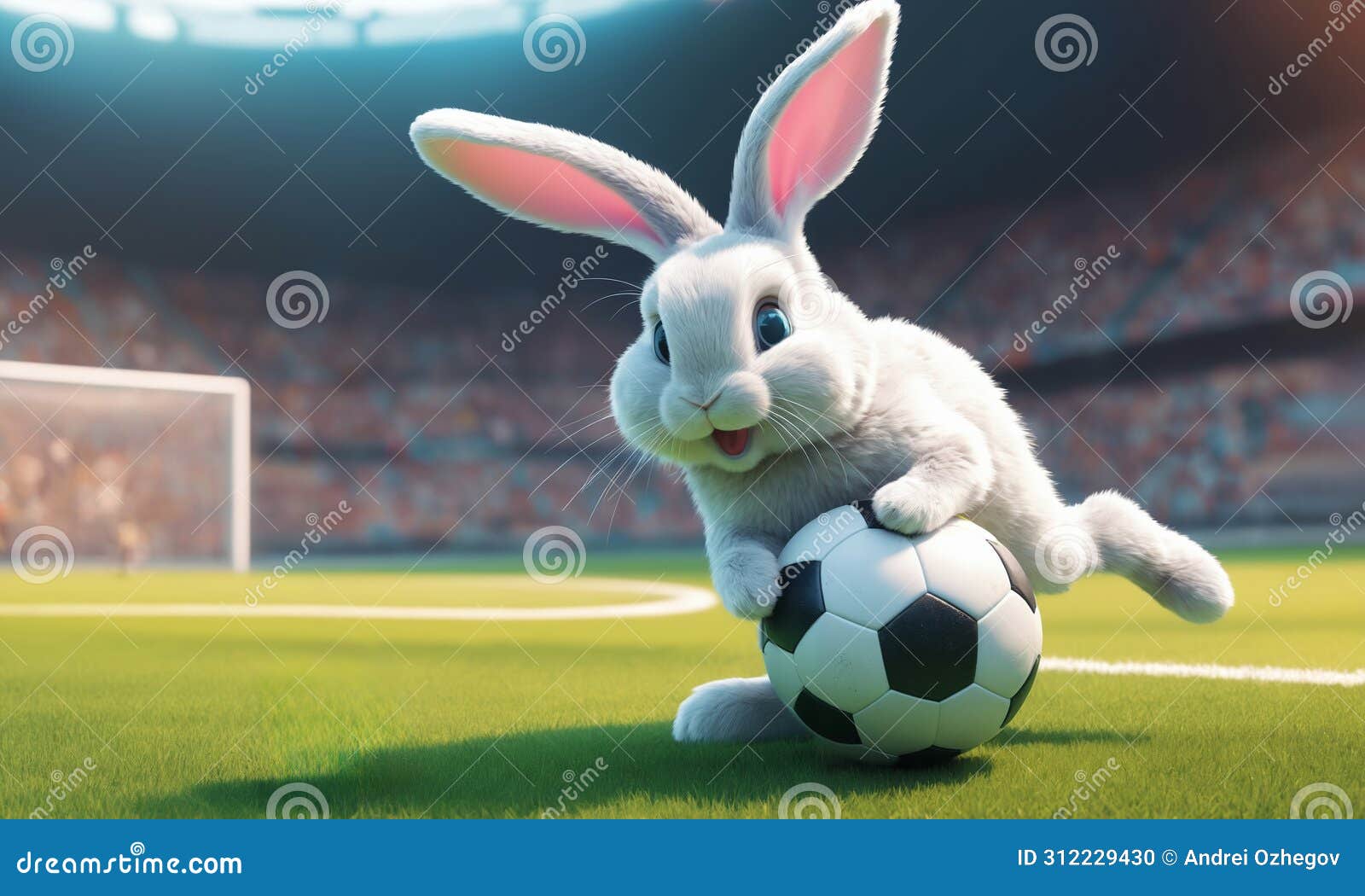 Easter Bunny with Soccer Ball on the Field. 3D Rendering Stock ...