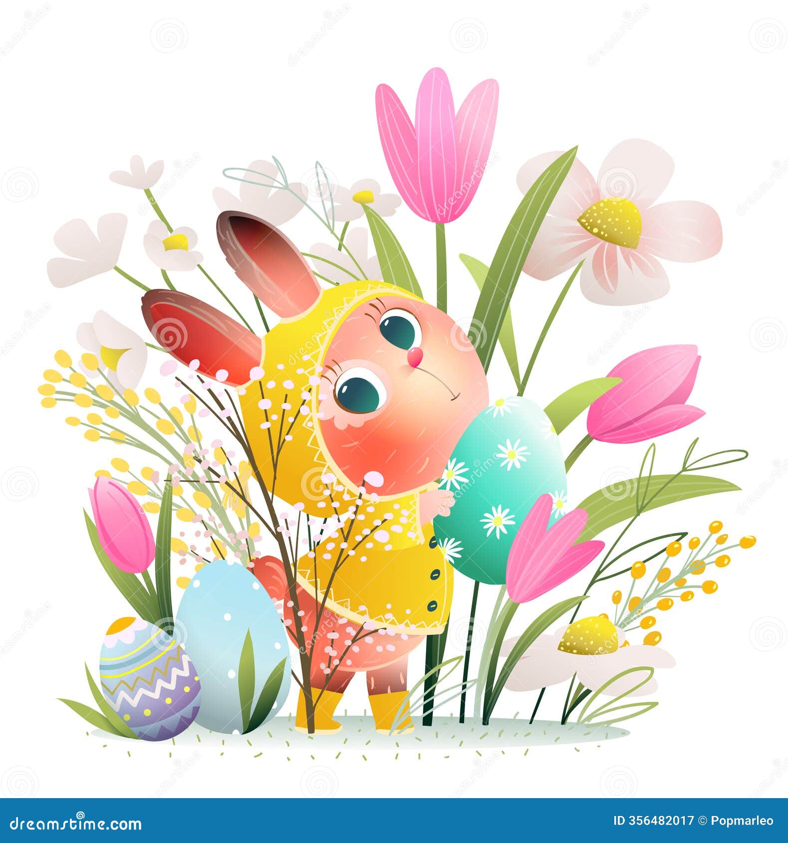 Easter Bunny in Spring Flowers and Easter Eggs Stock Vector ...