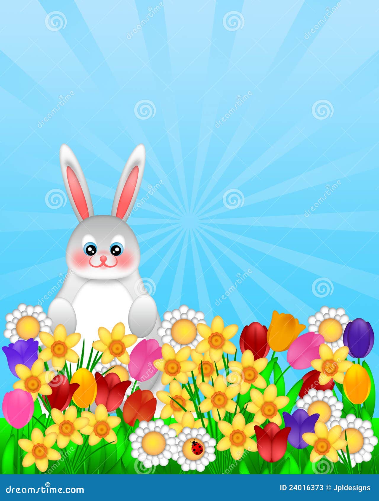 Easter Bunny with Spring Flowers Illustration Stock Illustration ...
