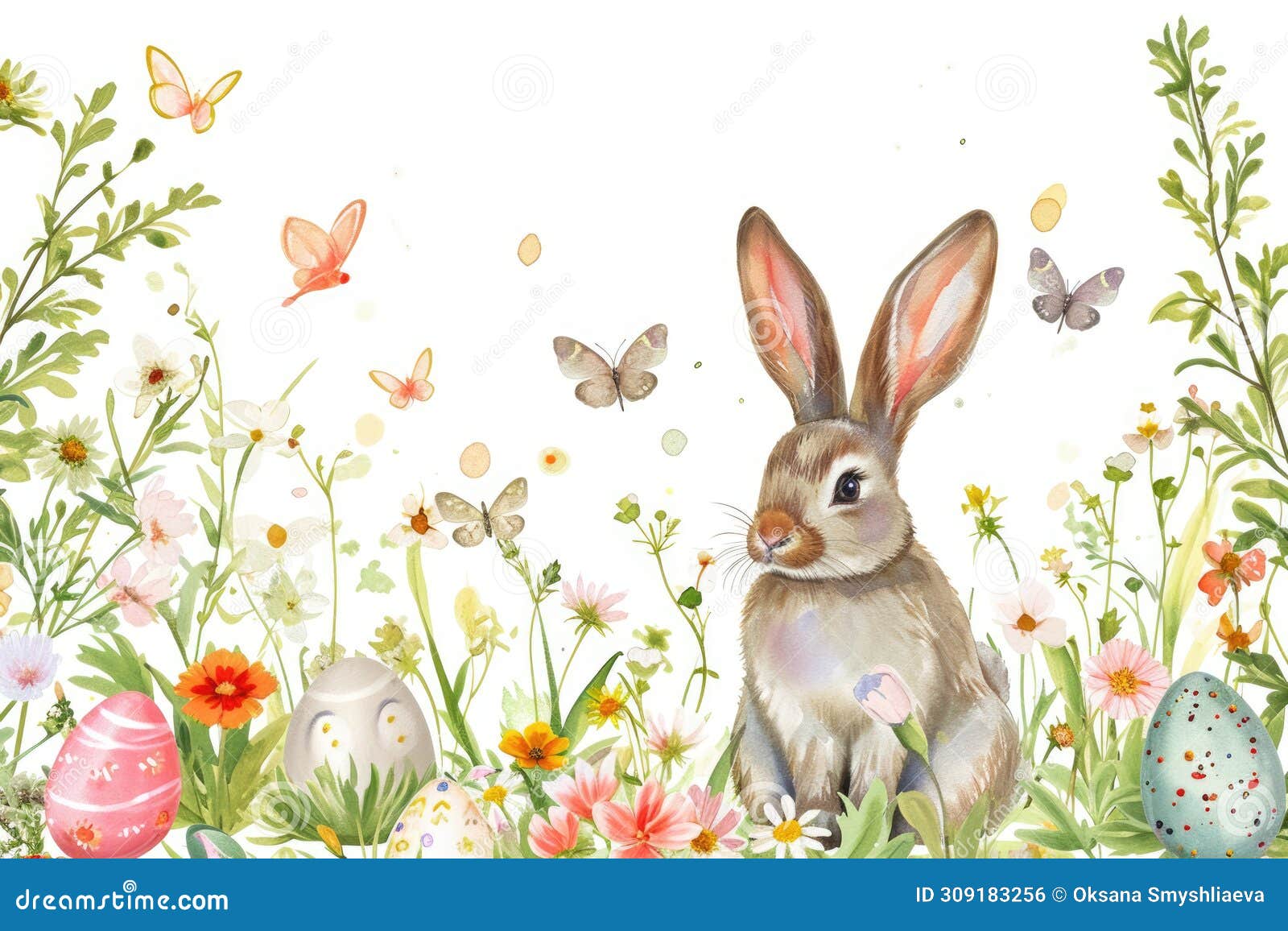 Easter Bunny in Spring Watercolor. Watercolor of a Bunny among Flowers ...