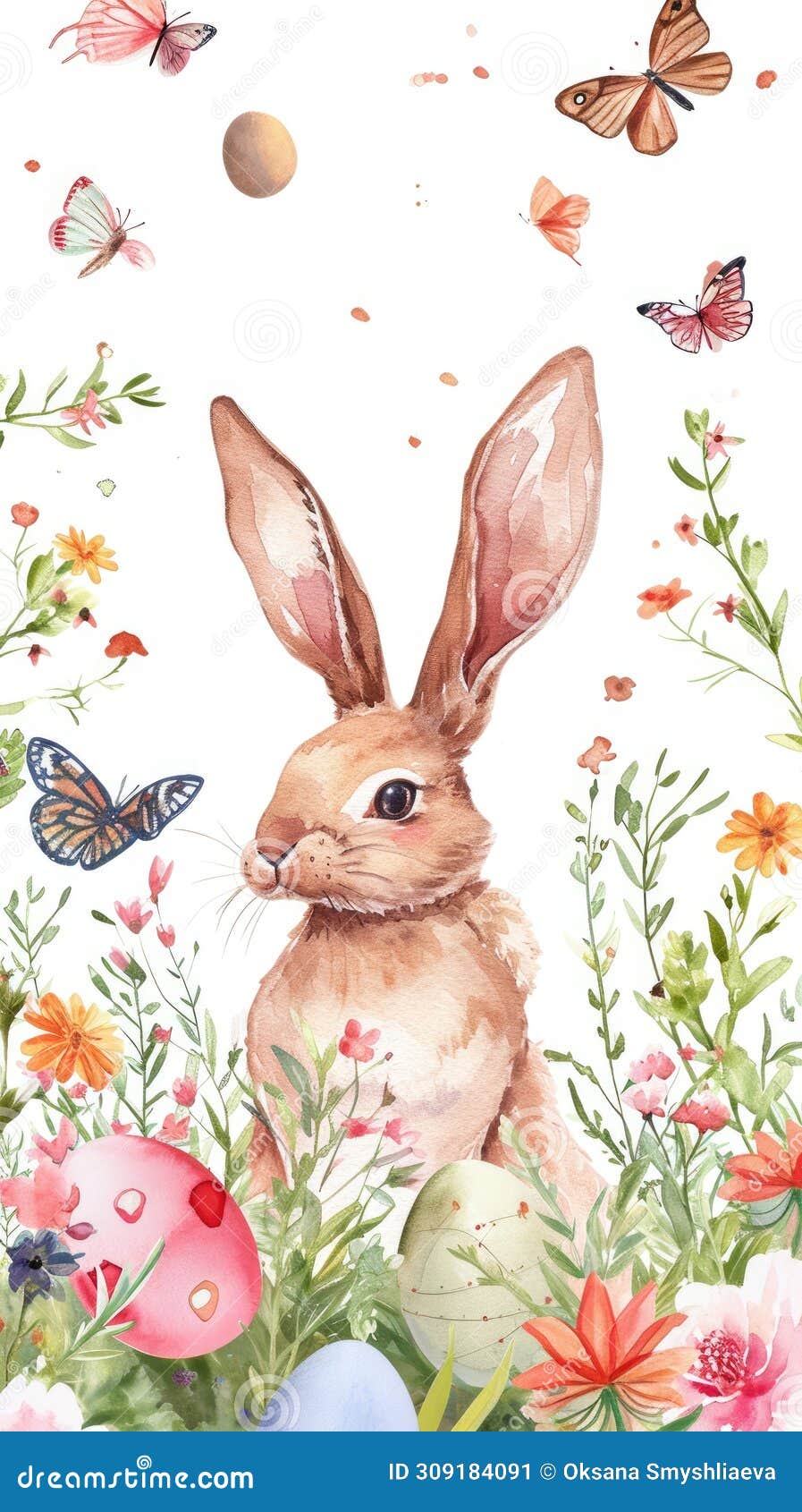 Easter Bunny in Spring Watercolor. Watercolor of a Bunny among Flowers ...