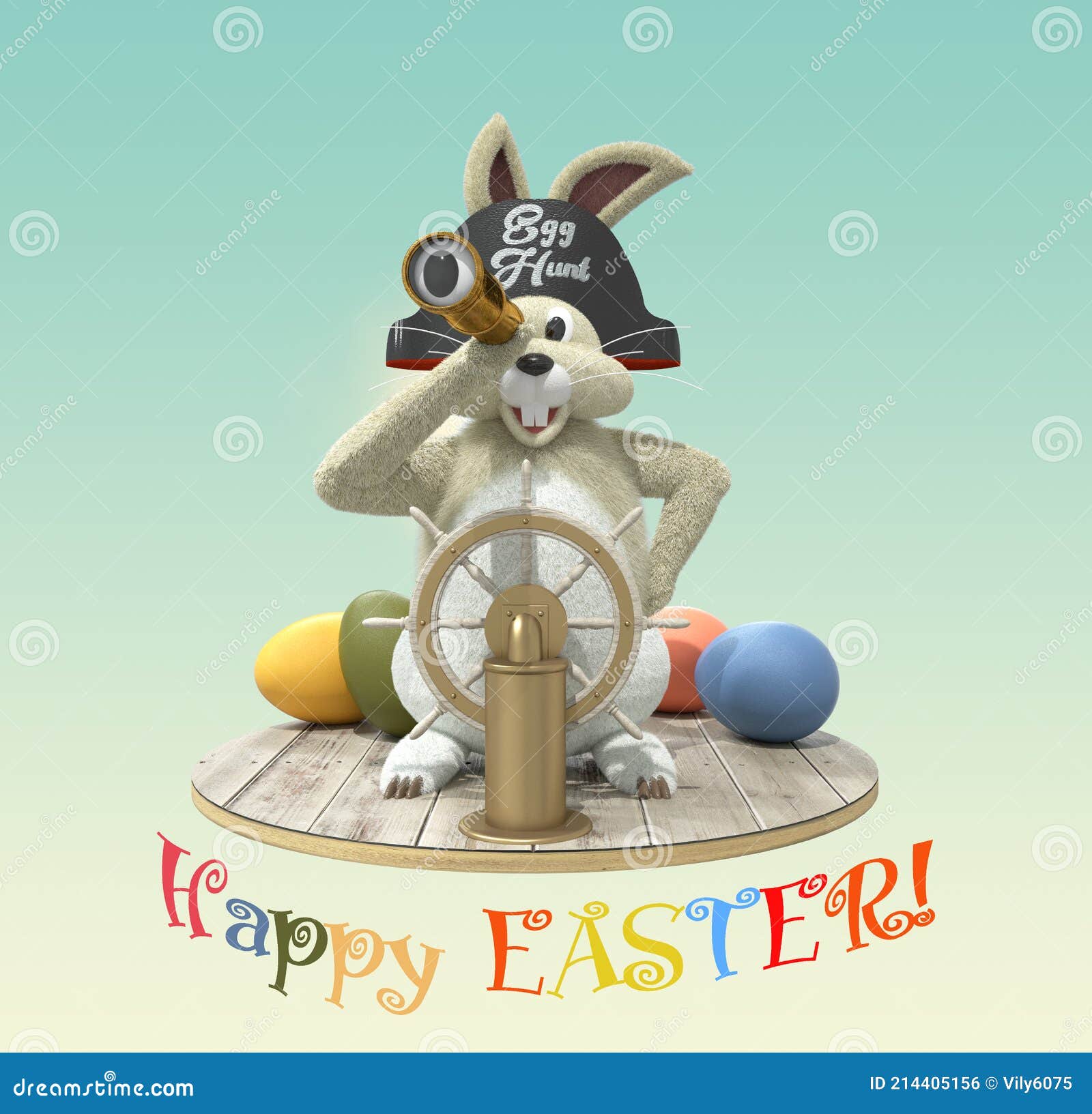 Easter Bunny, Spyglass and Easter Eggs on the Deck of the Ship Stock ...