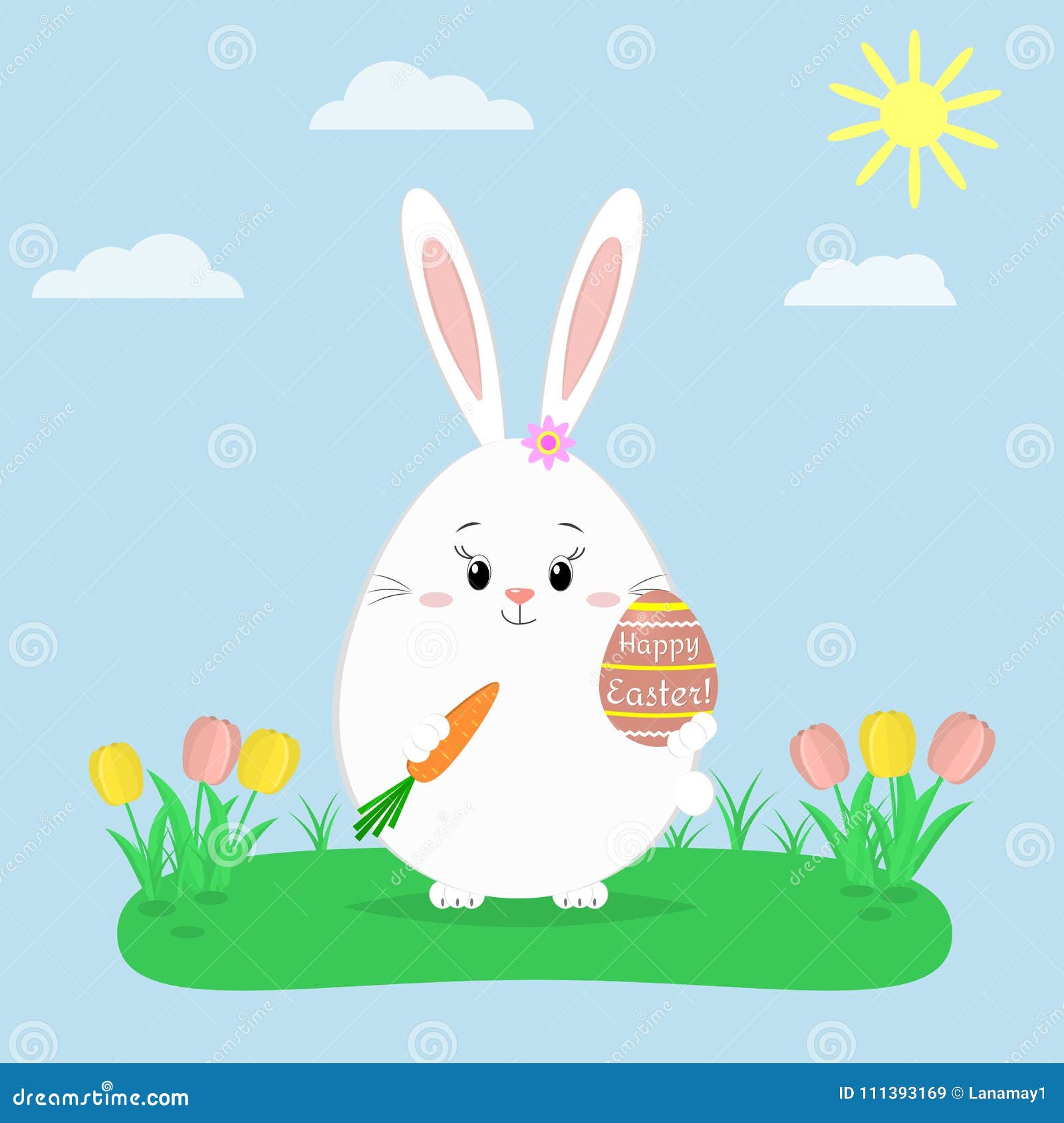 The Easter Bunny is Standing and is Holding a Red Easter Egg and a ...