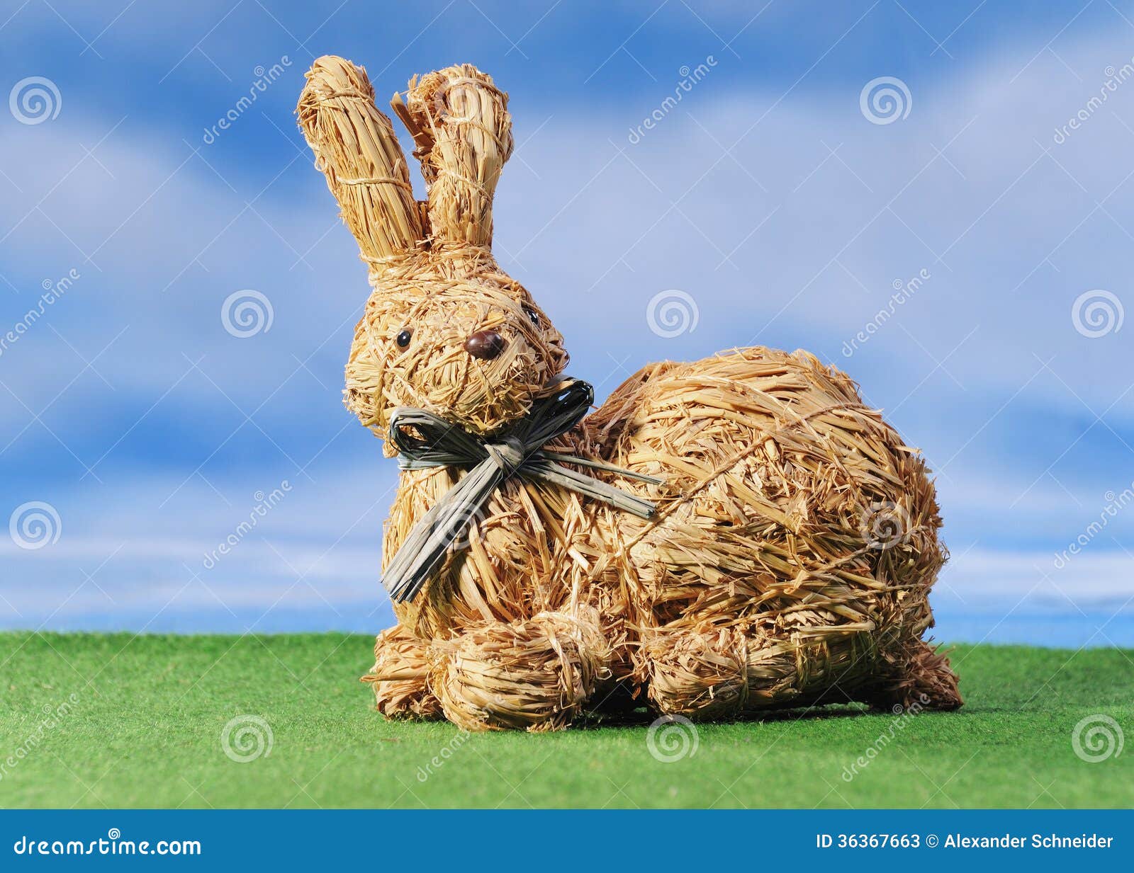 Easter Bunny from Straw Sitting on Grassland Stock Image - Image of ...