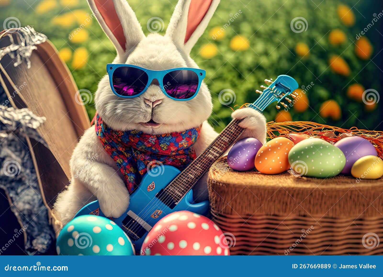 Easter Bunny Surrounded by Easter Eggs Playing an Electric Guitar - AI ...