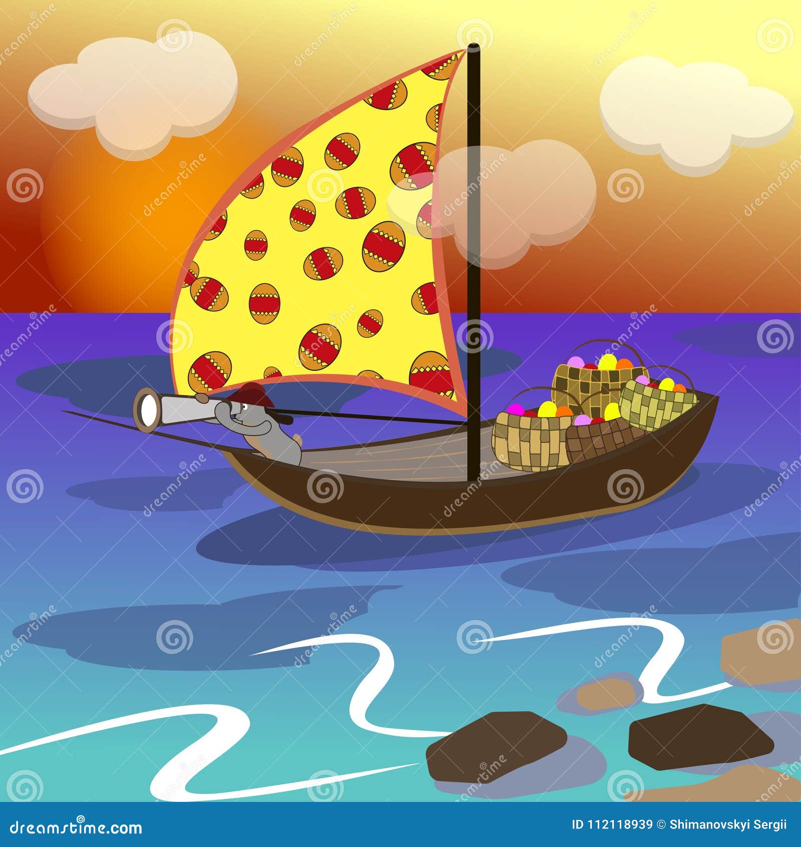 Easter Bunny Swims on a Sailboat Stock Vector - Illustration of easter ...