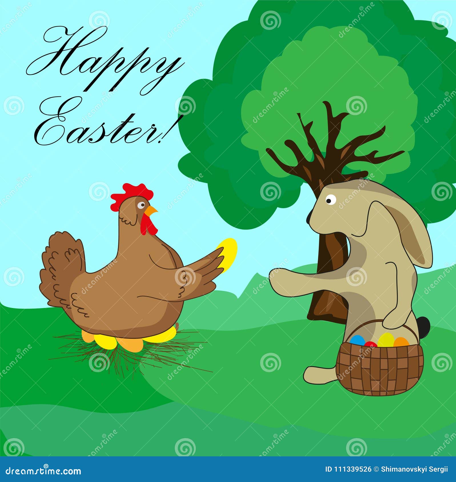 The Easter Bunny Takes the Egg from the Chicken Stock Vector ...