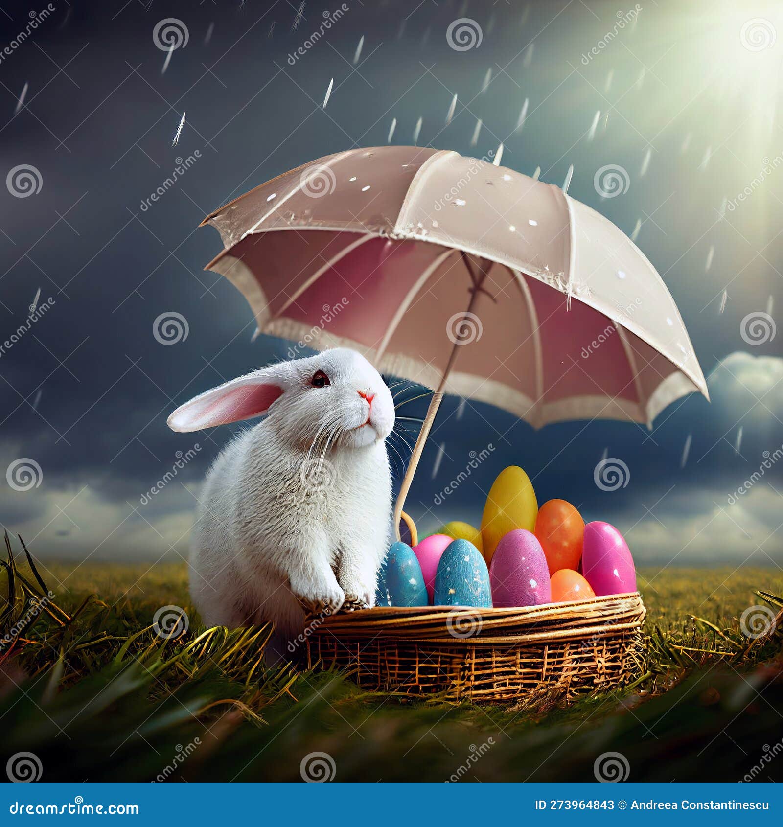 Easter Bunny with an Umbrella Stock Illustration - Illustration of ...