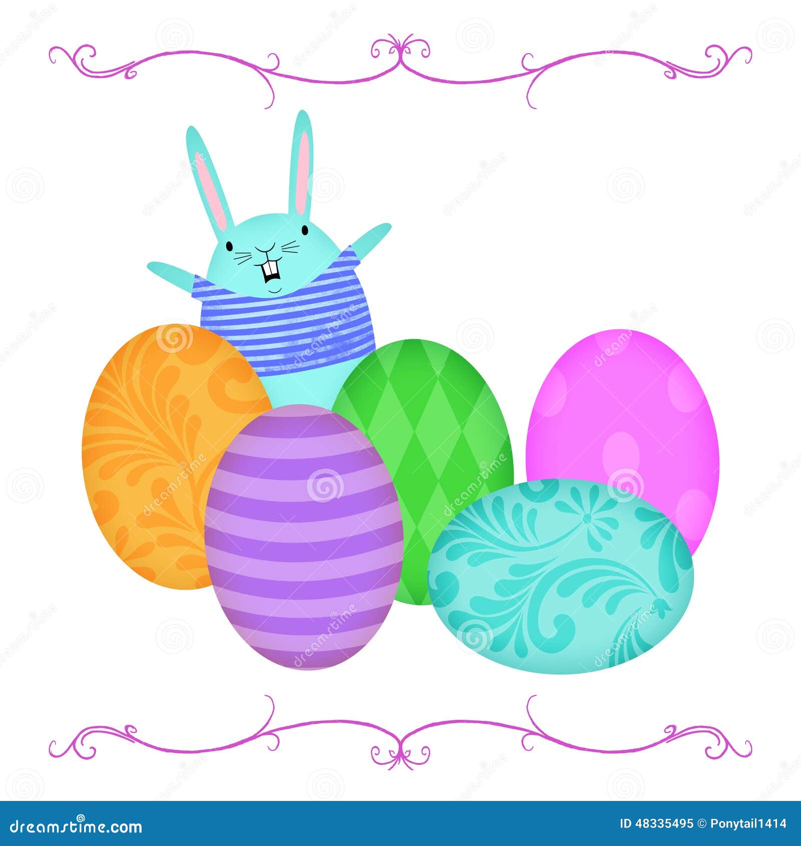 Easter Bunny Waving from Behind Rows of Easter Eggs Stock Illustration ...
